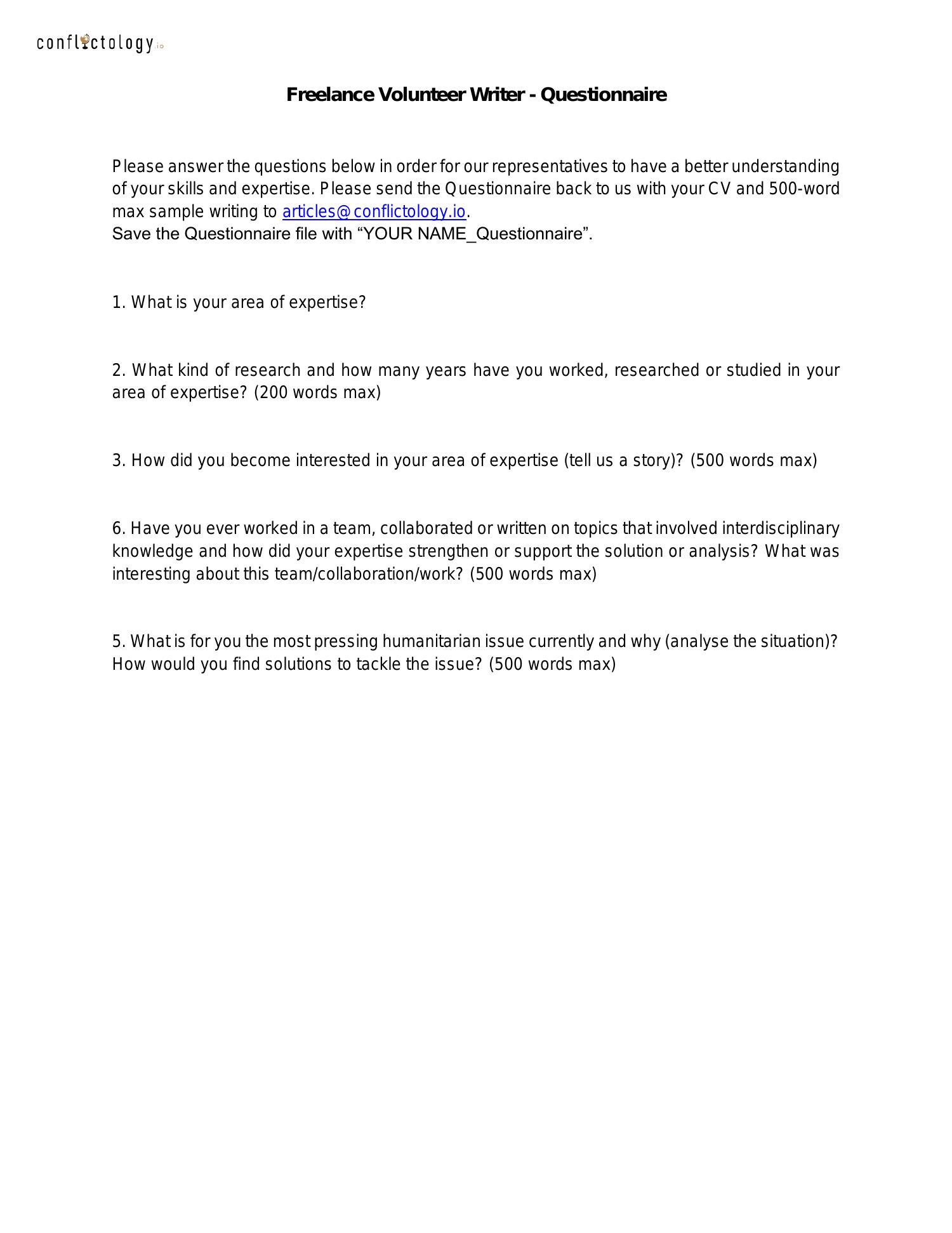 Freelance Volunteer Writer - Questionnaire.docx | DocDroid