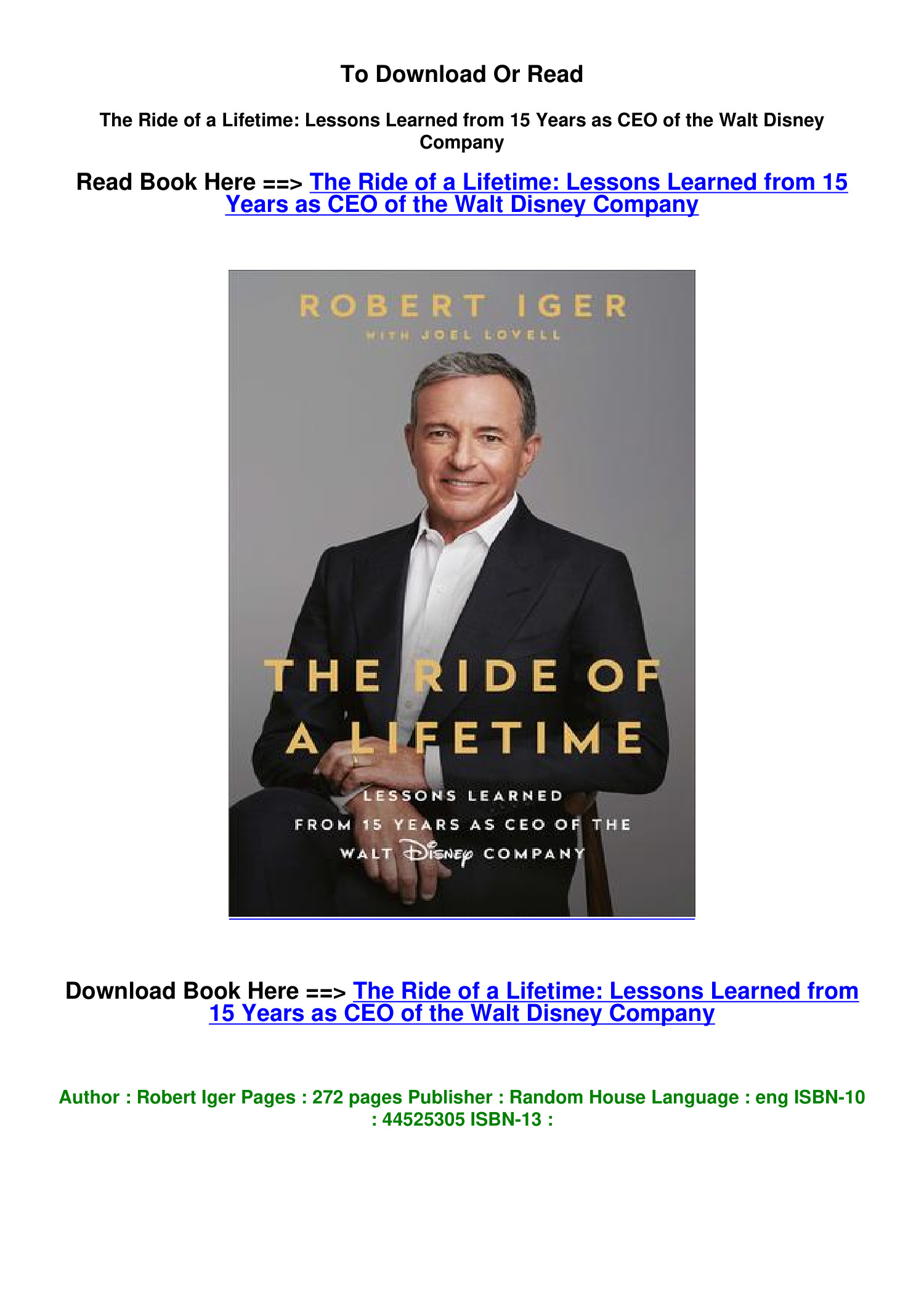 DOWNLOAD PDF The Ride of a Lifetime Lessons Learned from 15 Years as CEO of .pdf | DocDroid