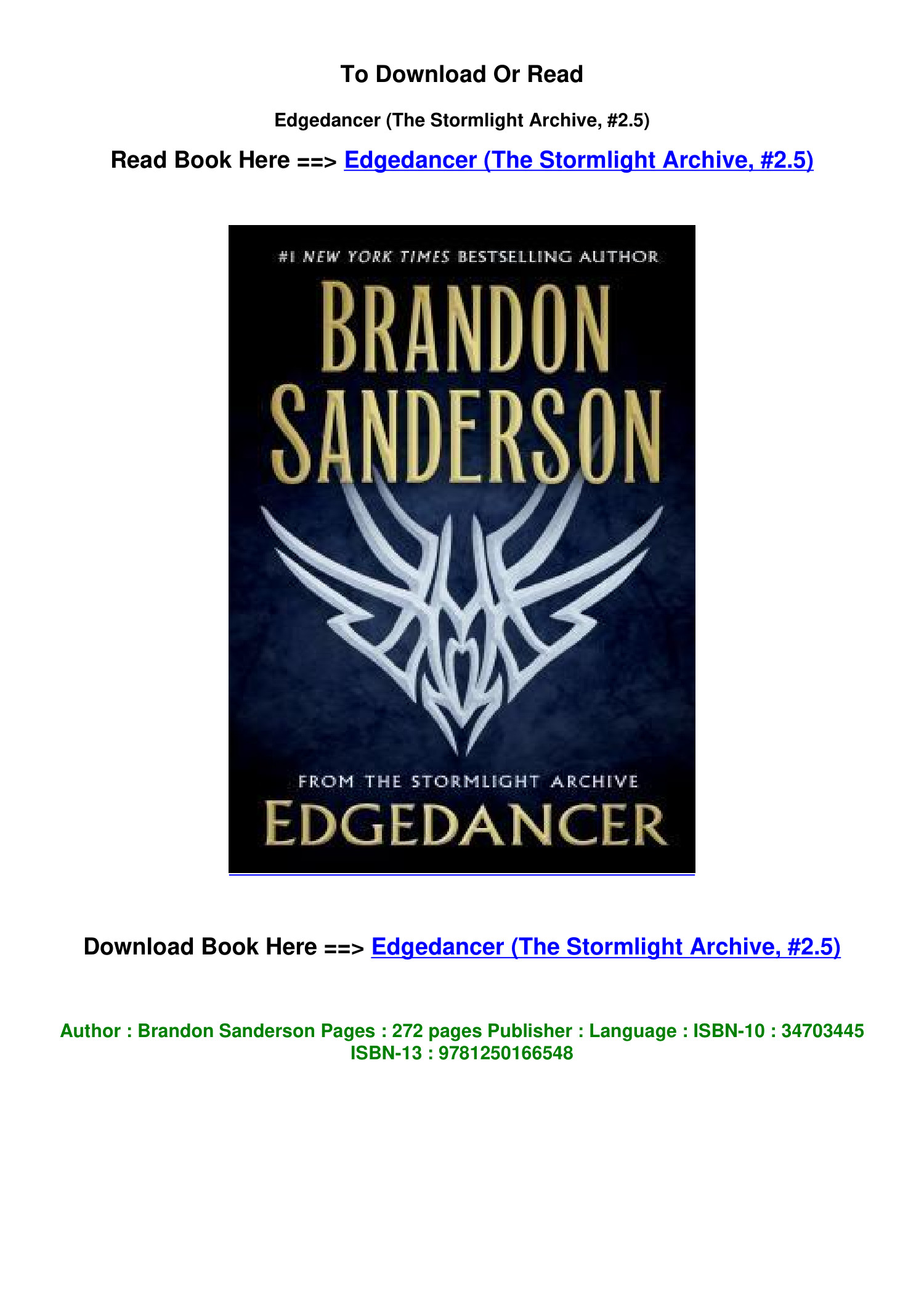 download pdf Edgedancer The Stormlight Archive 2 5 By Brandon Sanderson ...