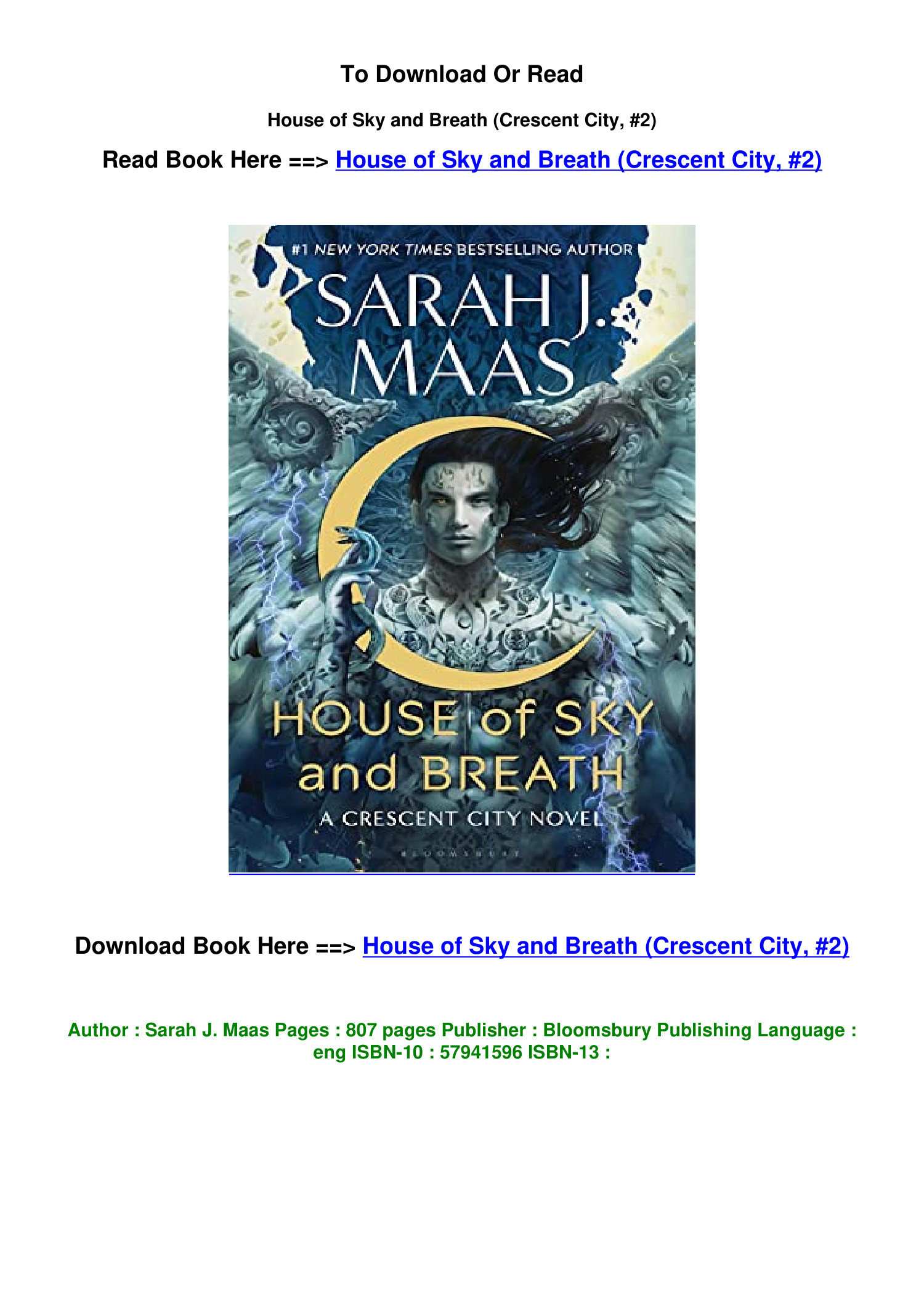 EPub DOWNLOAD House of Sky and Breath Crescent City 2 By Sarah J Maas ...