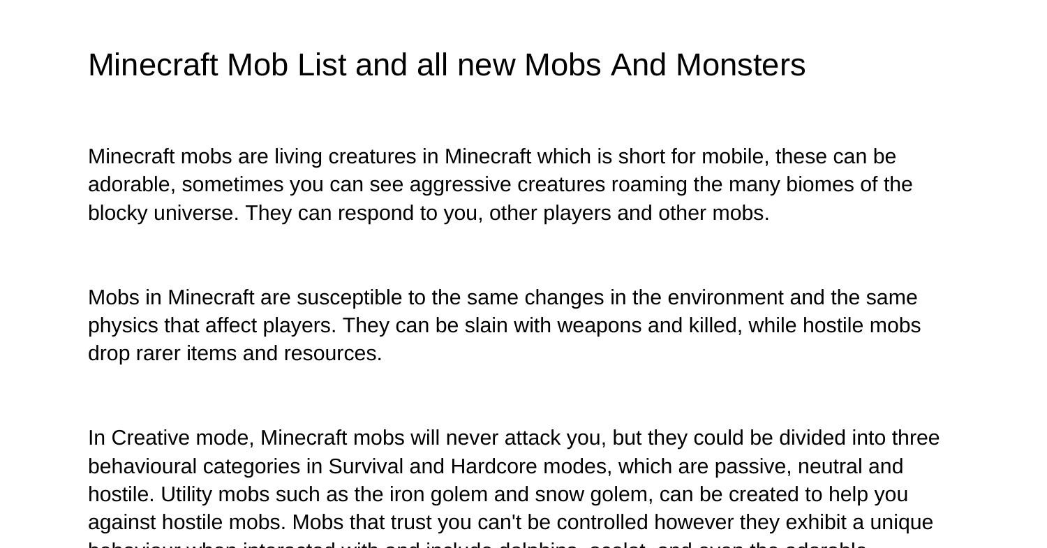 Minecraft Mob List and all new Mobs And Monstersmusdd.pdf.pdf | DocDroid