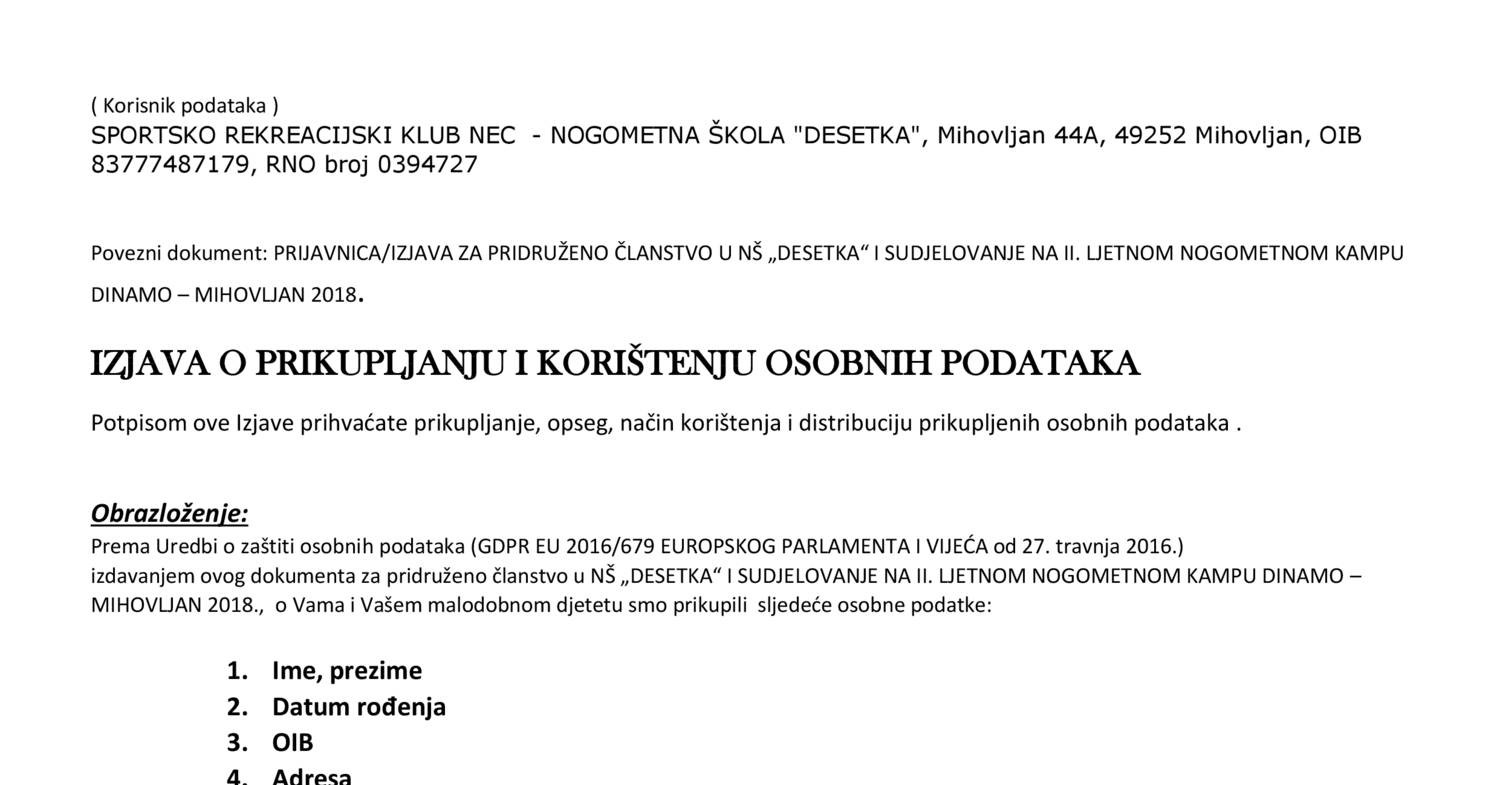 Izjava o prikupljanju i korištenju osobnih podataka SRK NEC.doc | DocDroid