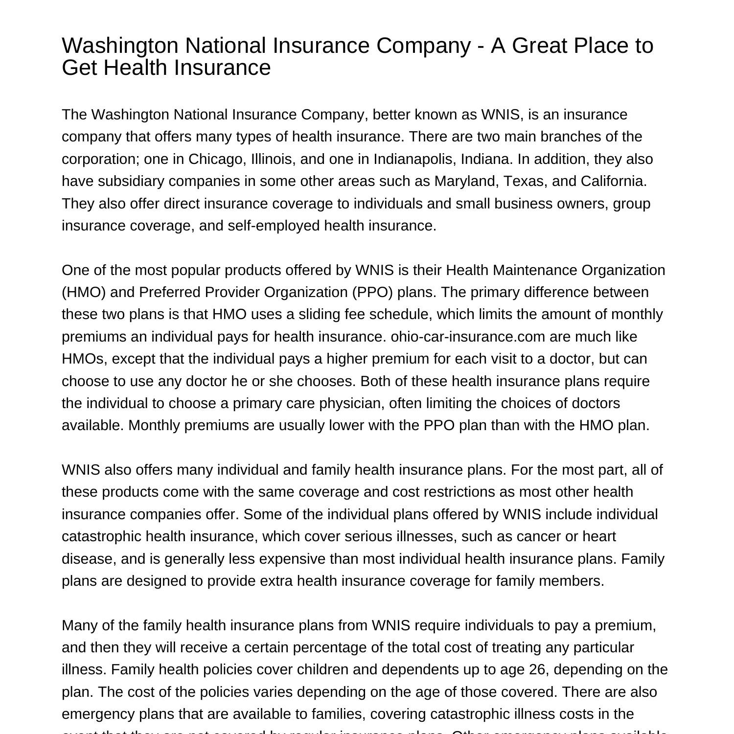 Washington National Insurance Company A Great Place to Get Health ...