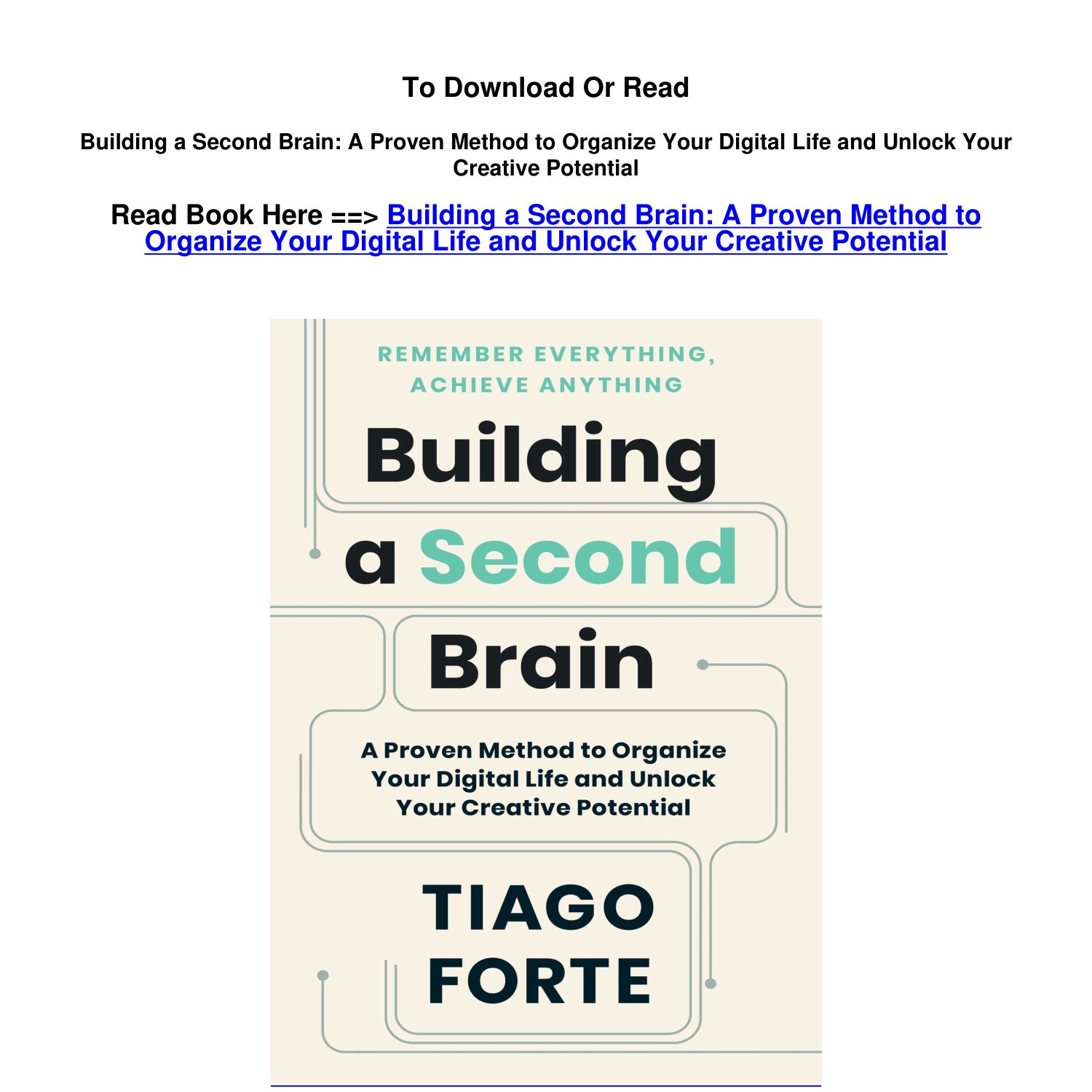 Download PDF Building a Second Brain A Proven Method to Organize Your ...