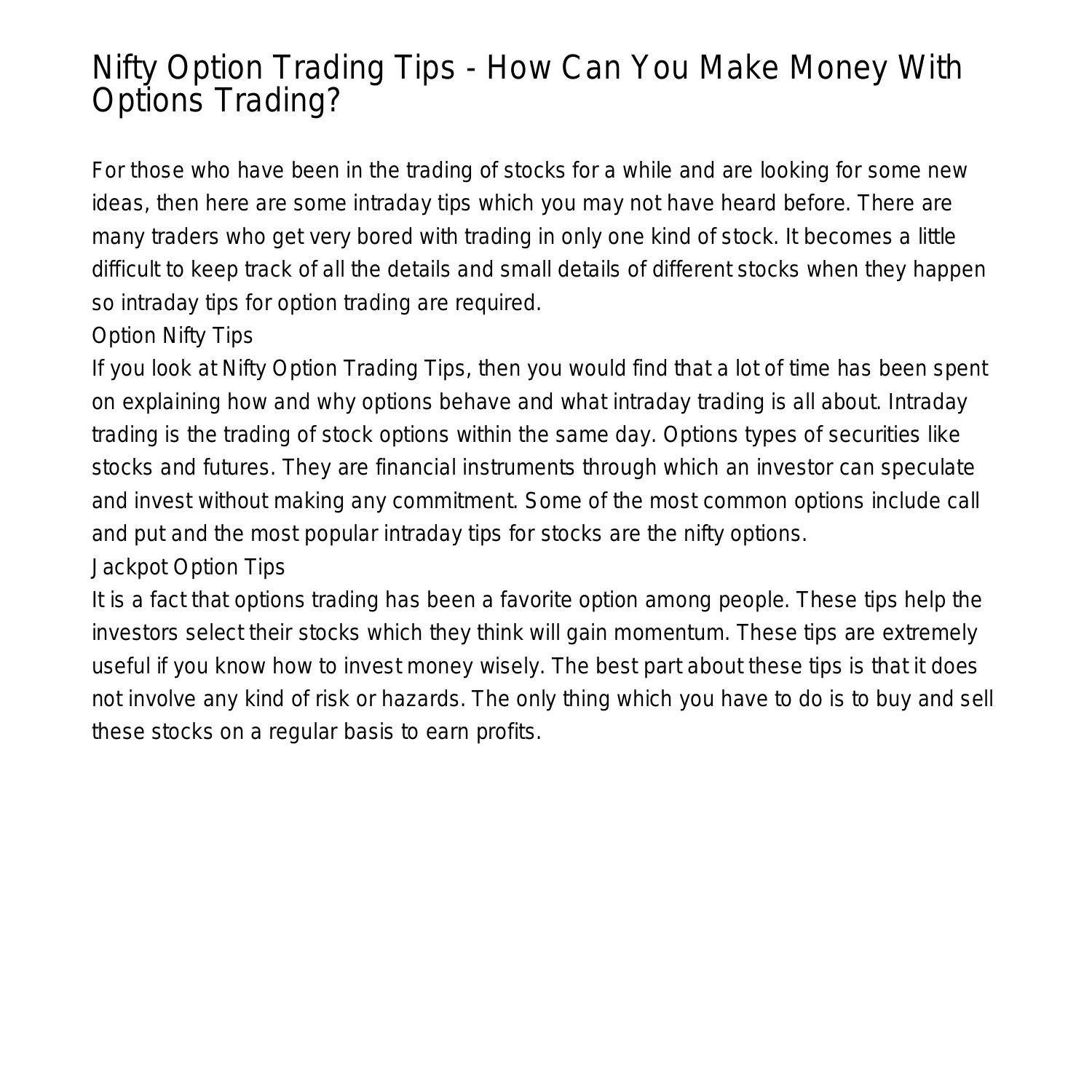 Nifty Option Trading Tips How Can You Make Money With Options ...