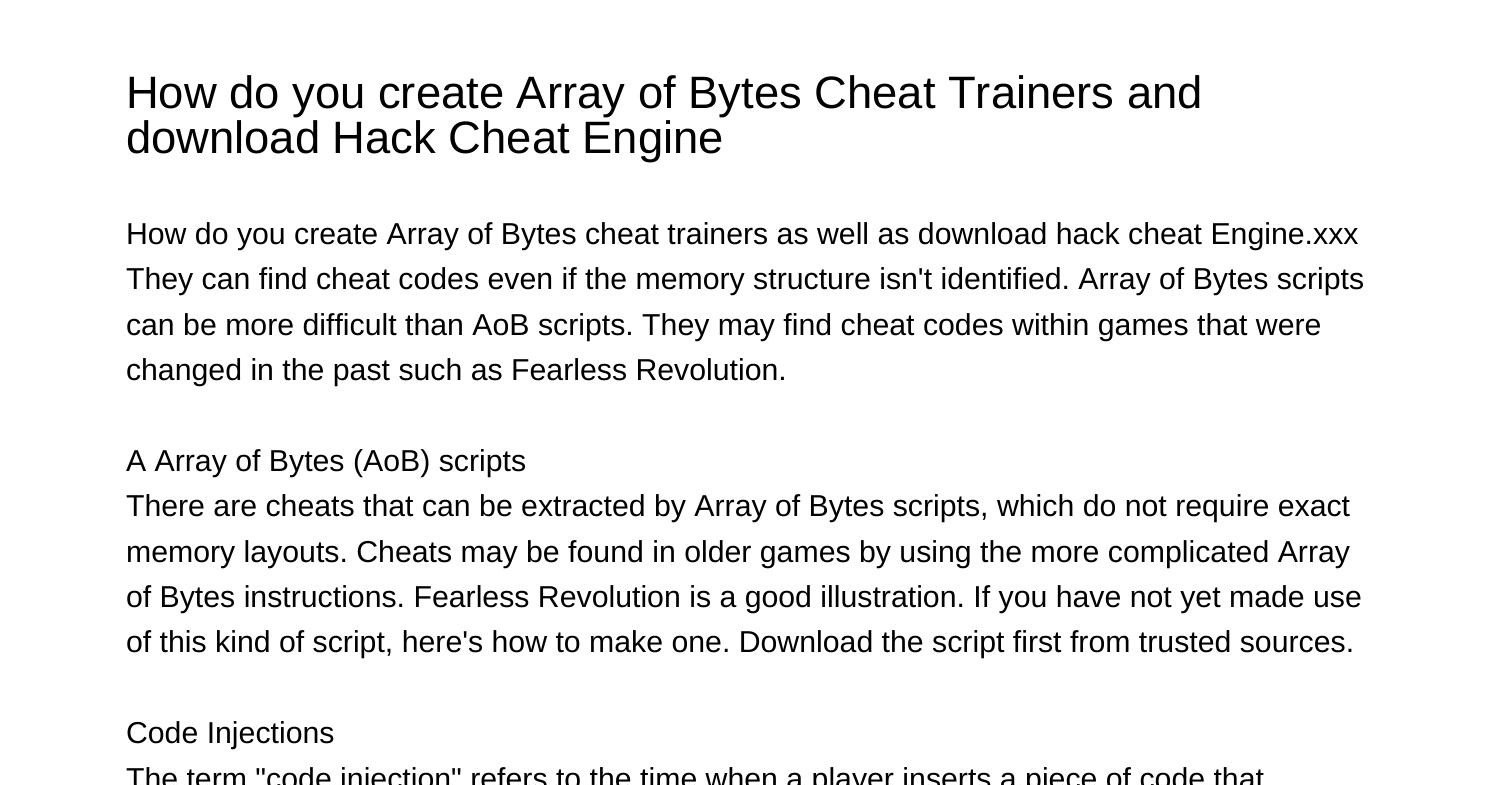 How do you create Array of Bytes Cheat Trainers and download Hack Cheat ...