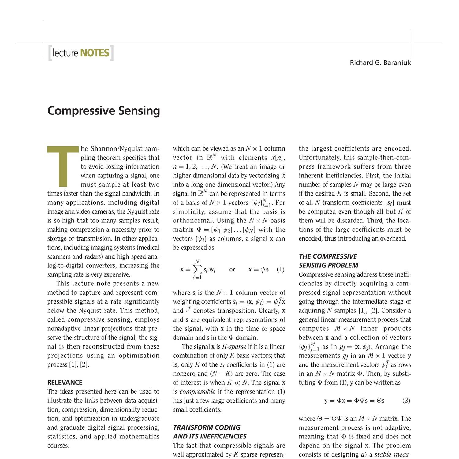 Richard G. Baraniuk - Compressive Sensing - Lecture Notes.pdf | DocDroid