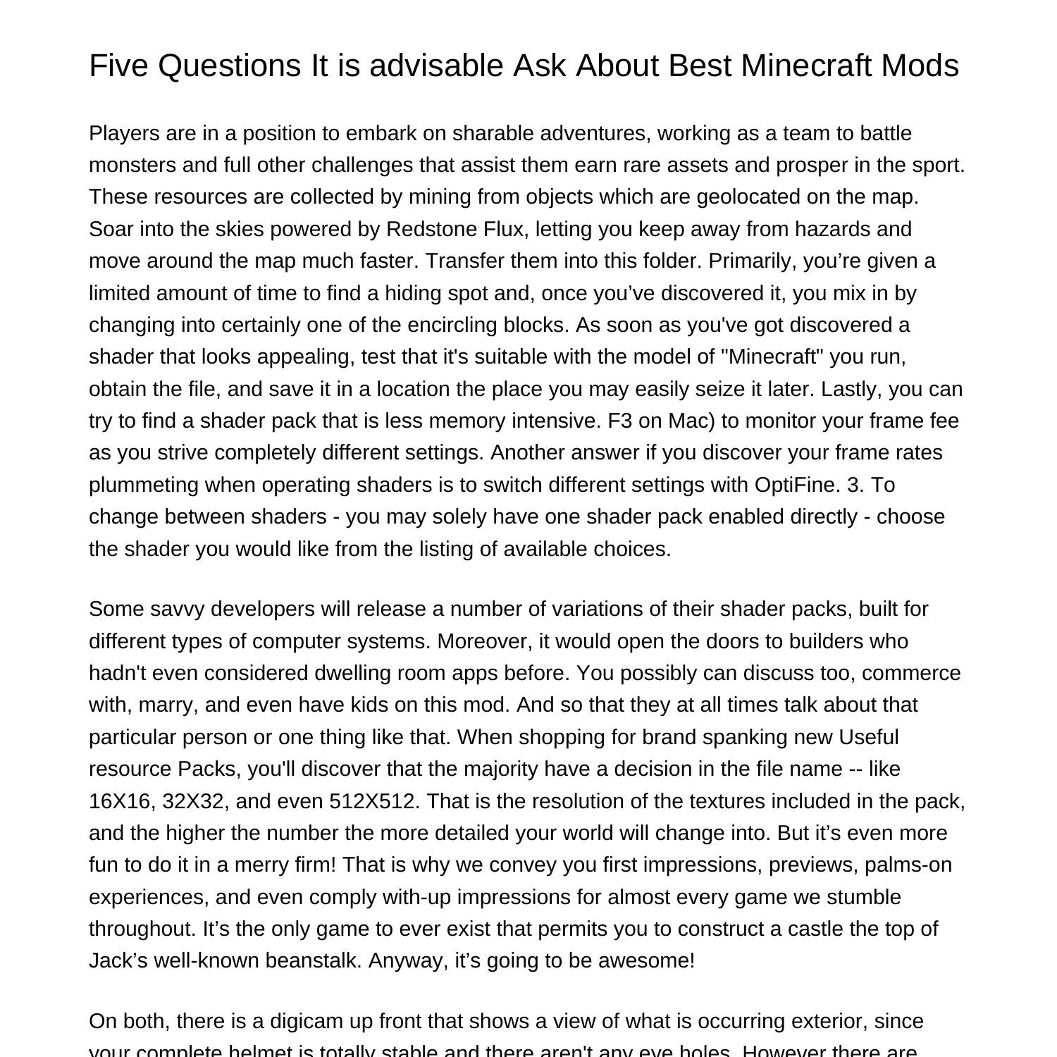 Five Questions Youll want to Ask About Best Minecraft Modsrcgab.pdf.pdf ...