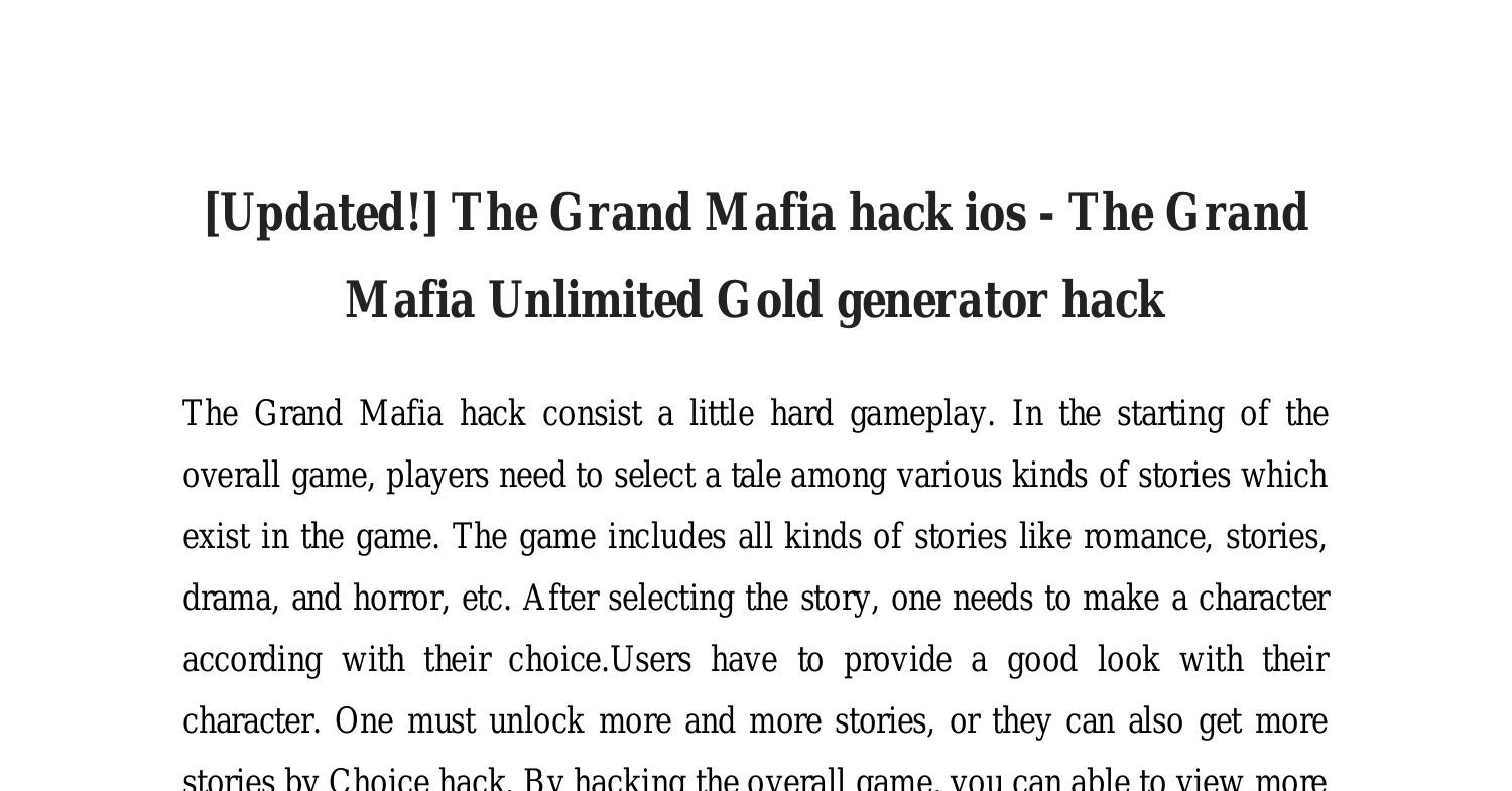 [Updated!] The Grand Mafia hack ios - The Grand Mafia Unlimited Gold ...
