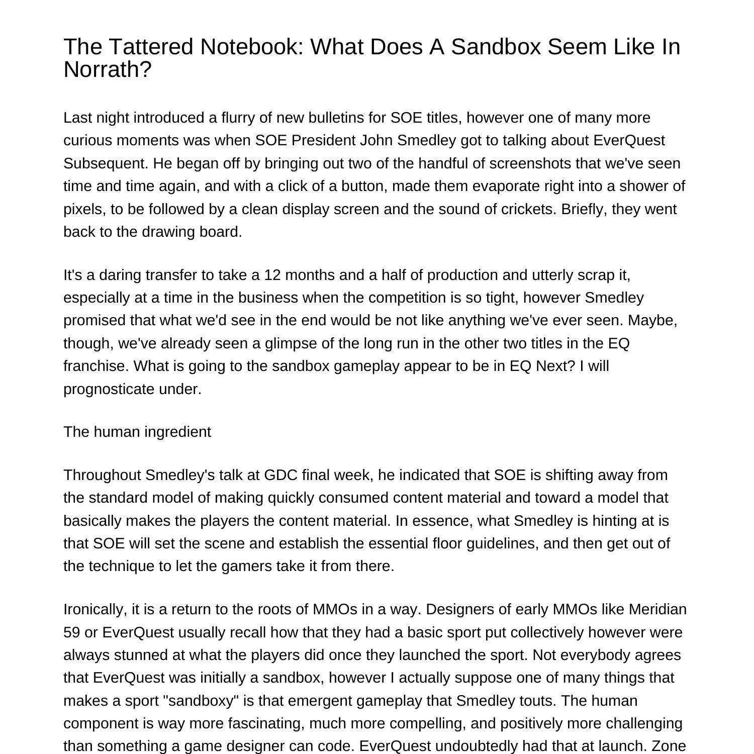 The Tattered Notebook What Does A Sandbox Look Like In Norrathfhkue.pdf ...
