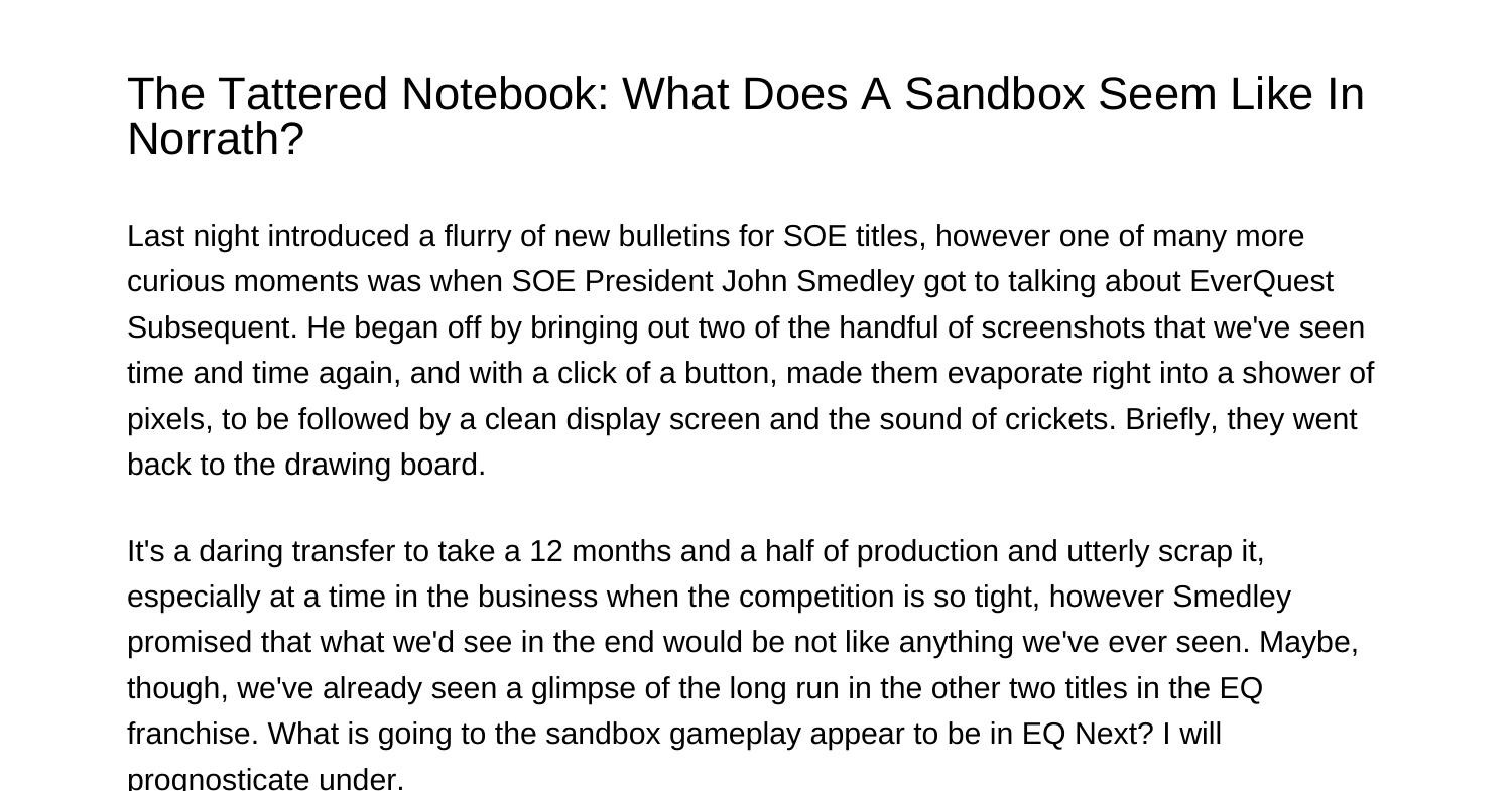 The Tattered Notebook What Does A Sandbox Look Like In Norrathfhkue.pdf ...