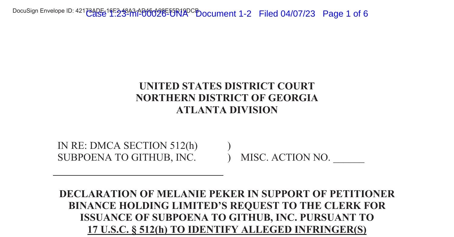 Binance Subpoena Request GitHub.pdf | DocDroid