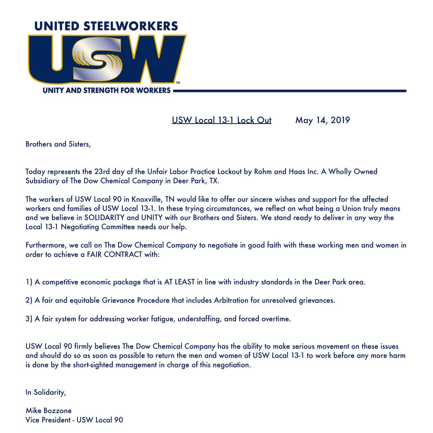 USW Local 90-Knoxville, TN Support Letter.pdf | DocDroid