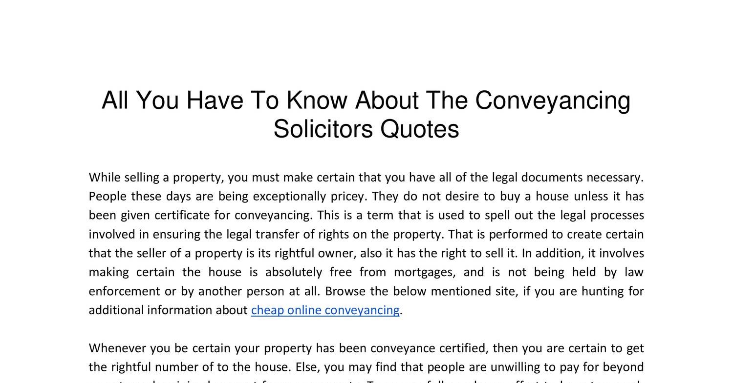 All You Have To Know About The Conveyancing Solicitors Quotes.docx ...