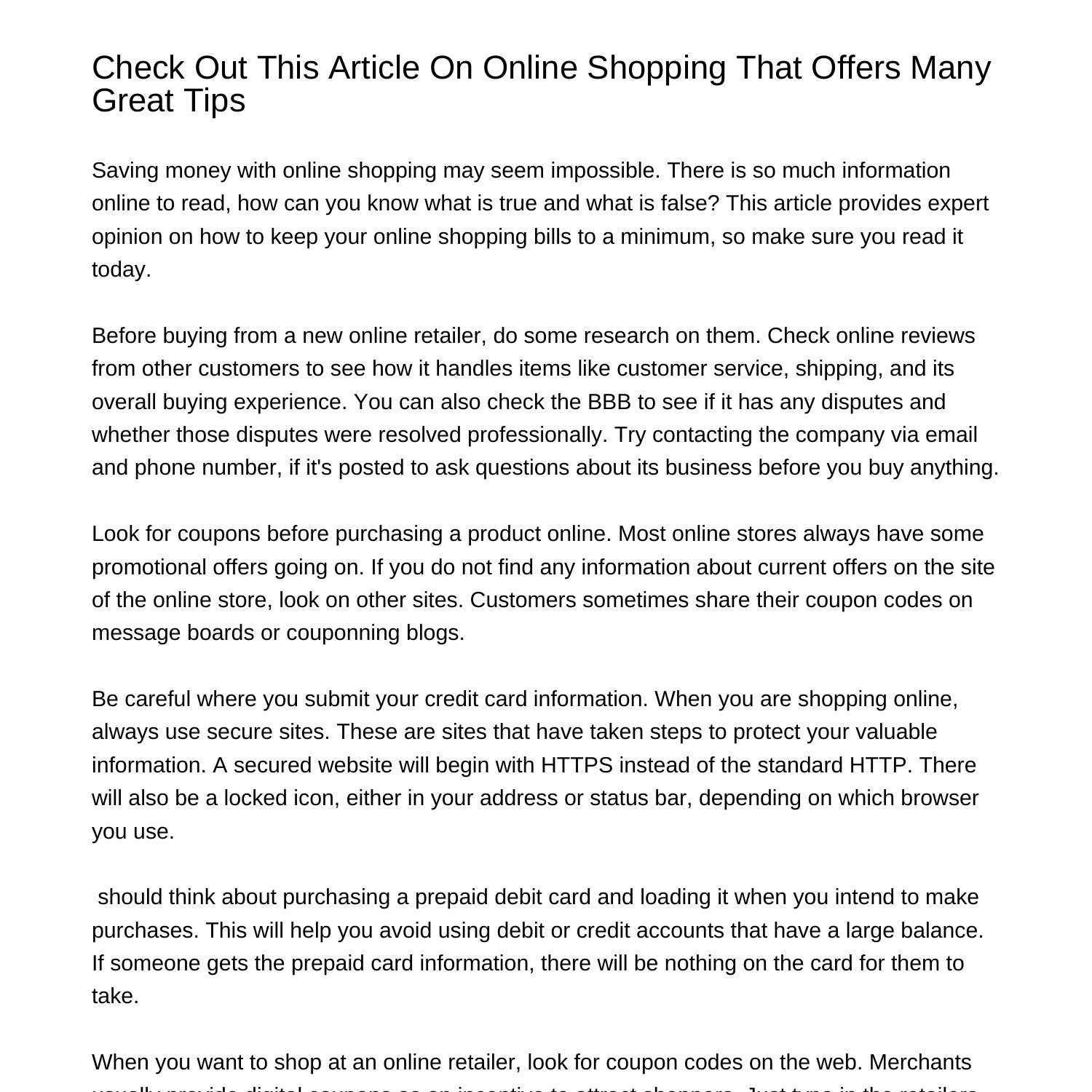 Check Out This Article On Online Shopping That Offers Many Great ...