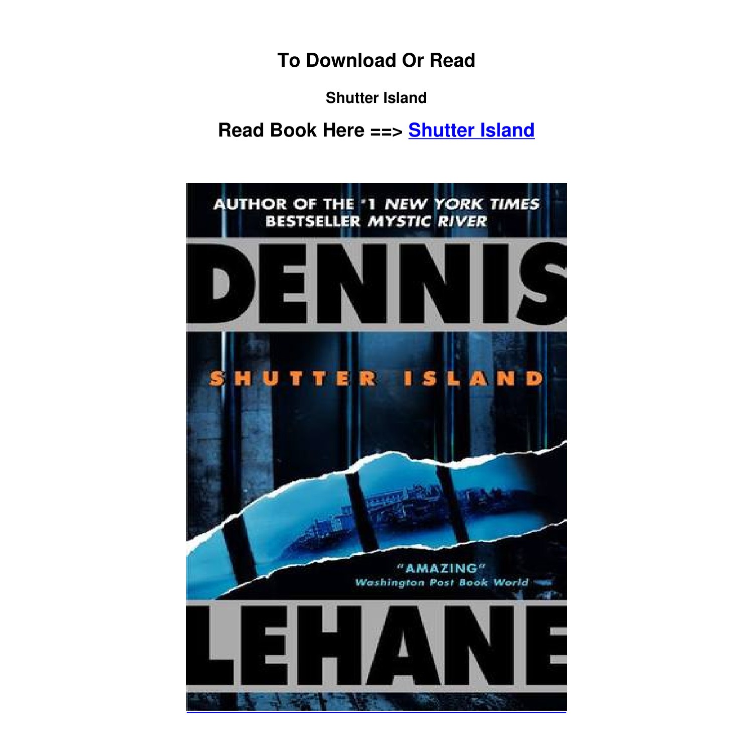 DOWNLOAD PDF Shutter Island by Dennis Lehane.pdf | DocDroid