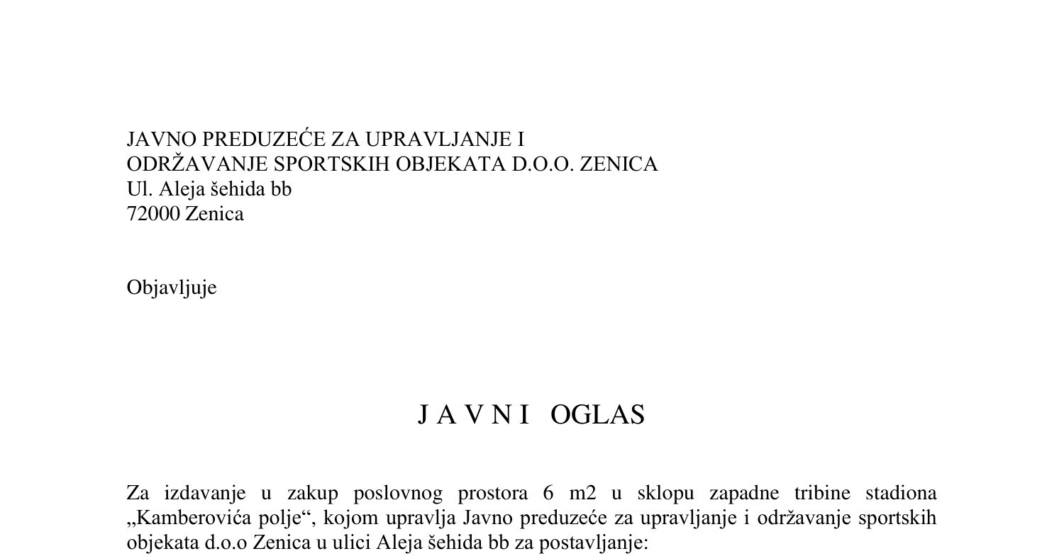 JAVNI OGLAS ZA PROSTOR NA ZAPADNOJ TRIBINI 6m2.pdf | DocDroid