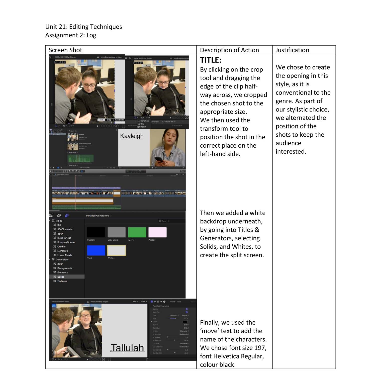Unit 21 Editing Assignment 2 Log - mockumentary .docx | DocDroid