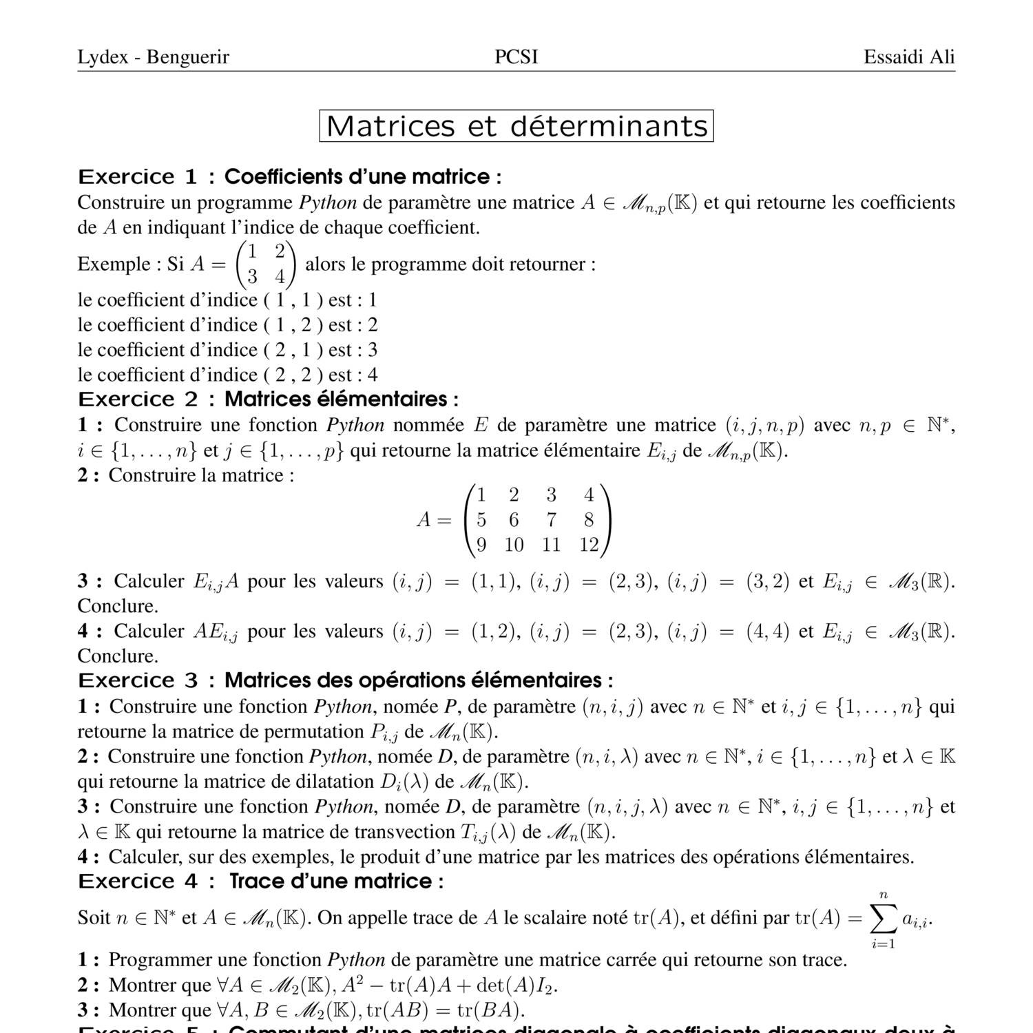 TD - Matrices et déterminants.pdf | DocDroid