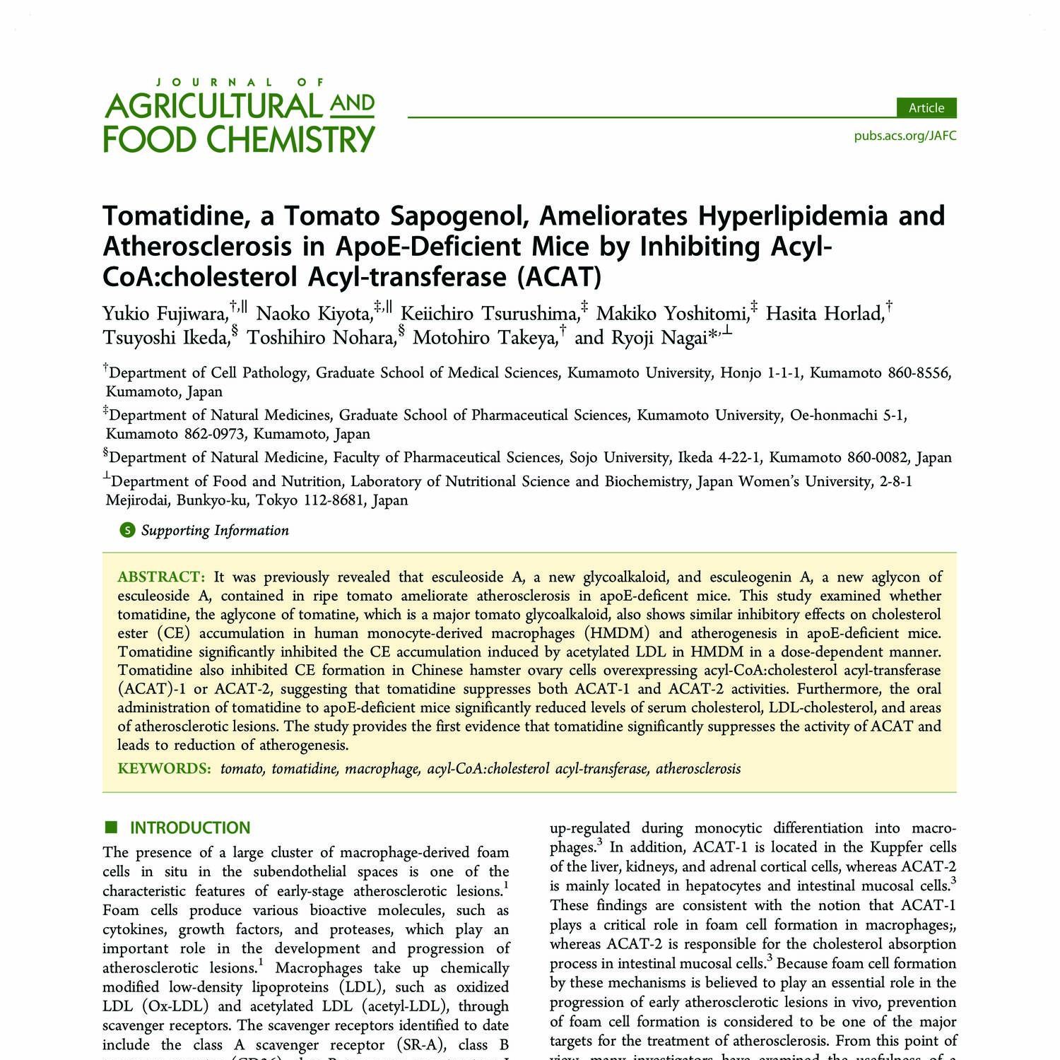 Tomatidine, a Tomato Sapogenol, Ameliorates Hyperlipidemia and ...