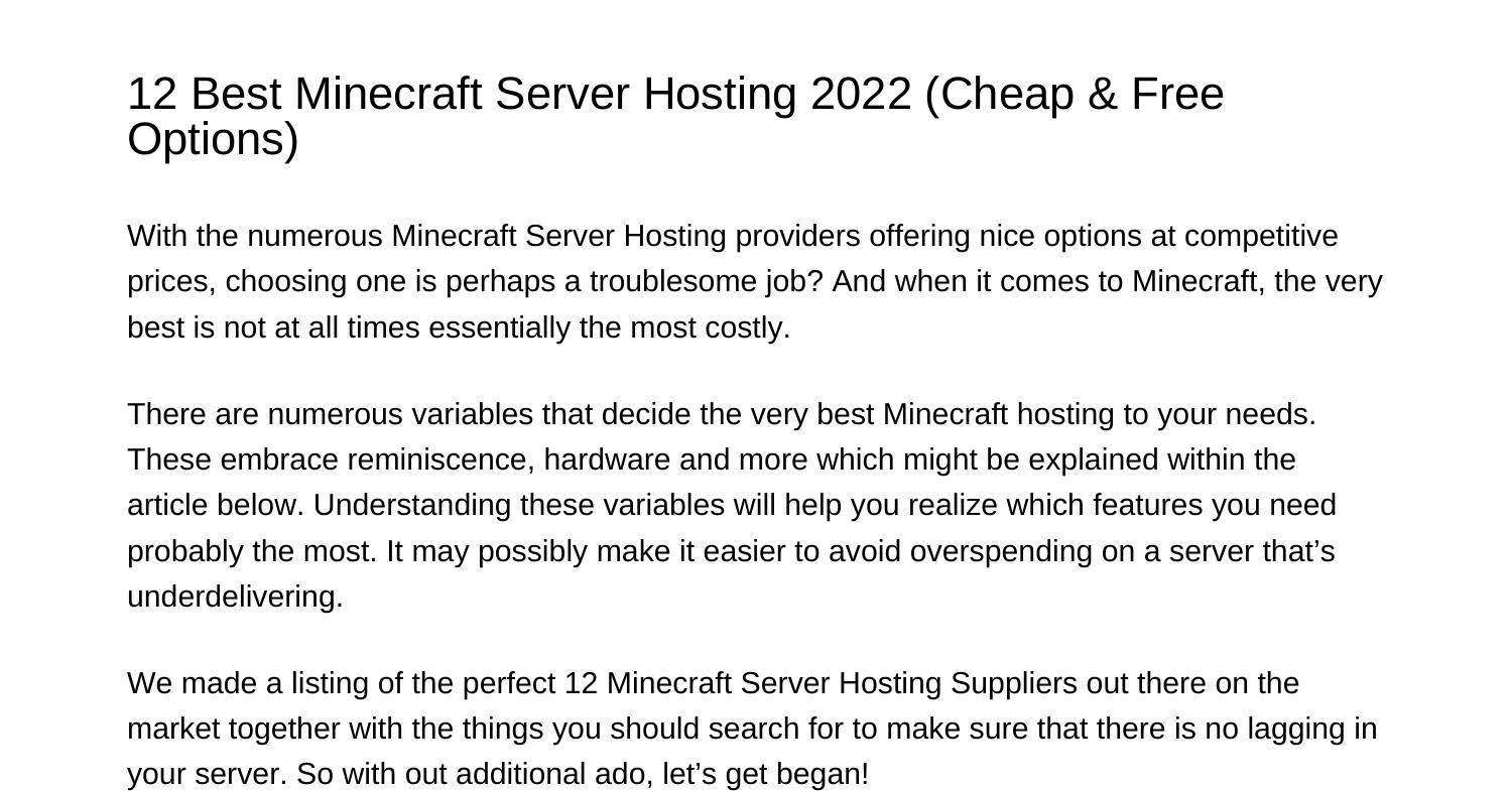 12 Best Minecraft Server Hosting 2022 Cheap And Free Optionsynyrv.pdf ...