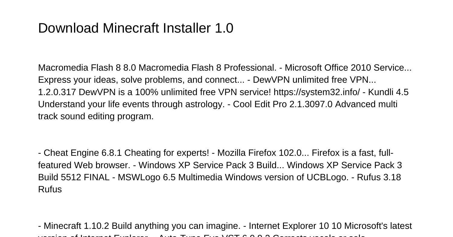 Download Minecraft Installer 10aowft.pdf.pdf | DocDroid