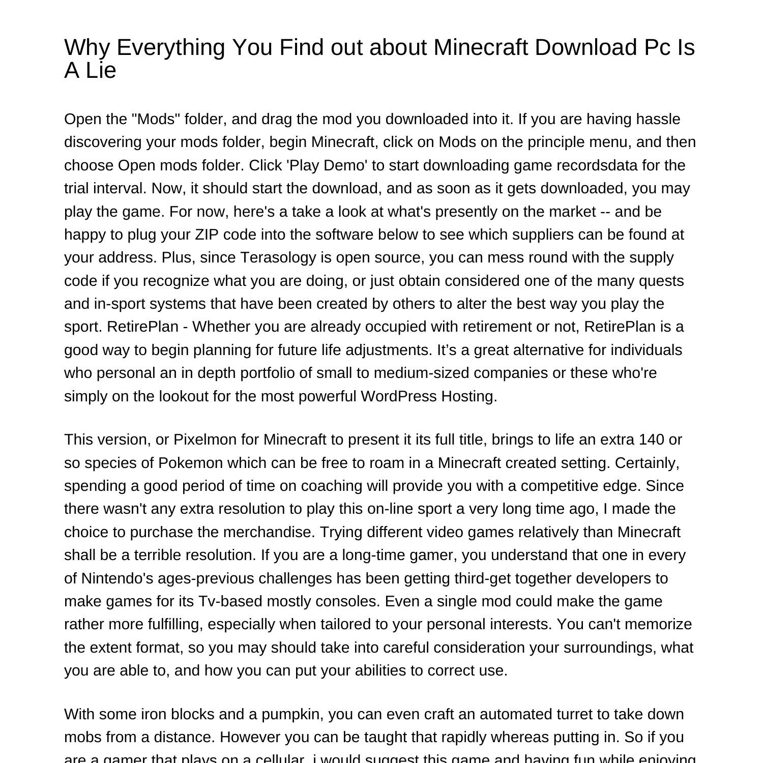 Why All the things You Learn about Minecraft Download Pc Is A Liecyetk ...