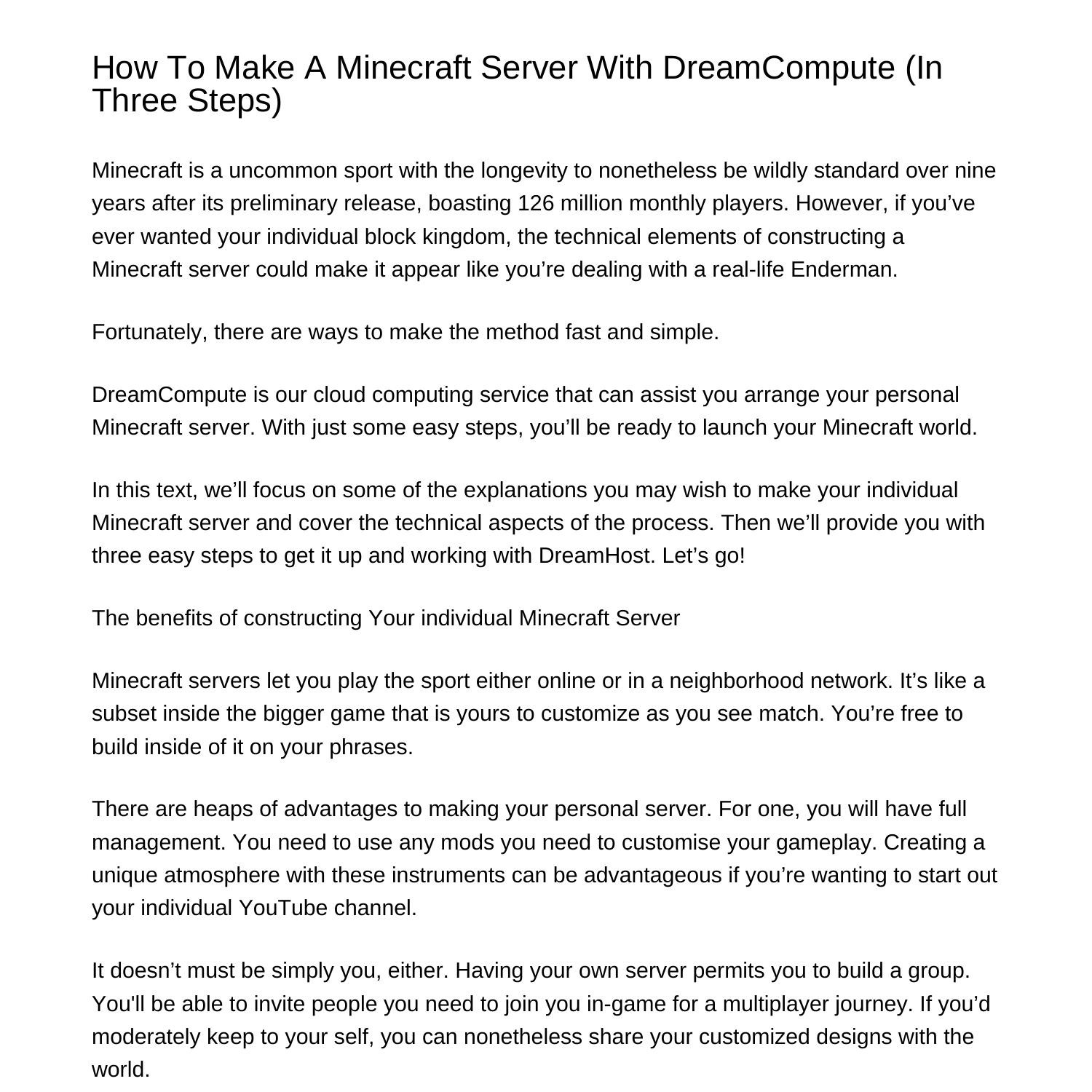 How To Make A Minecraft Server With DreamCompute In Three Stepsoumkr ...