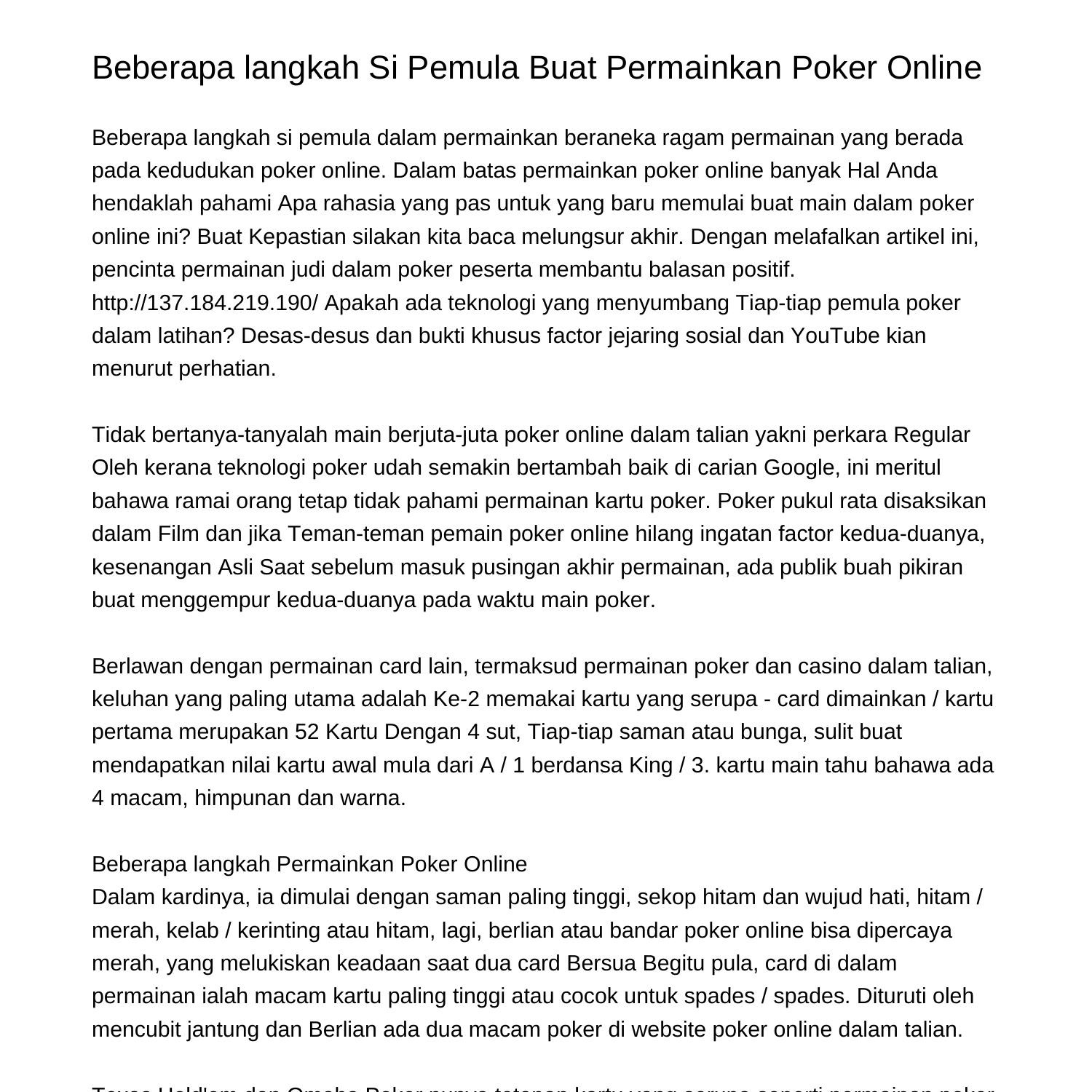 Beberapa langkah Si Pemula Buat Permainkan Poker Onlinetoarm.pdf.pdf | DocDroid