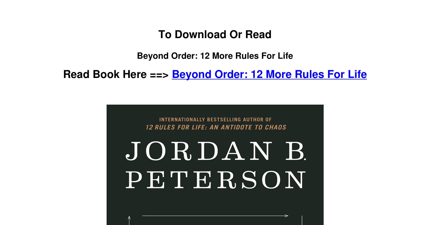 download pdf Beyond Order 12 More Rules For Life BY Jordan B Peterson ...