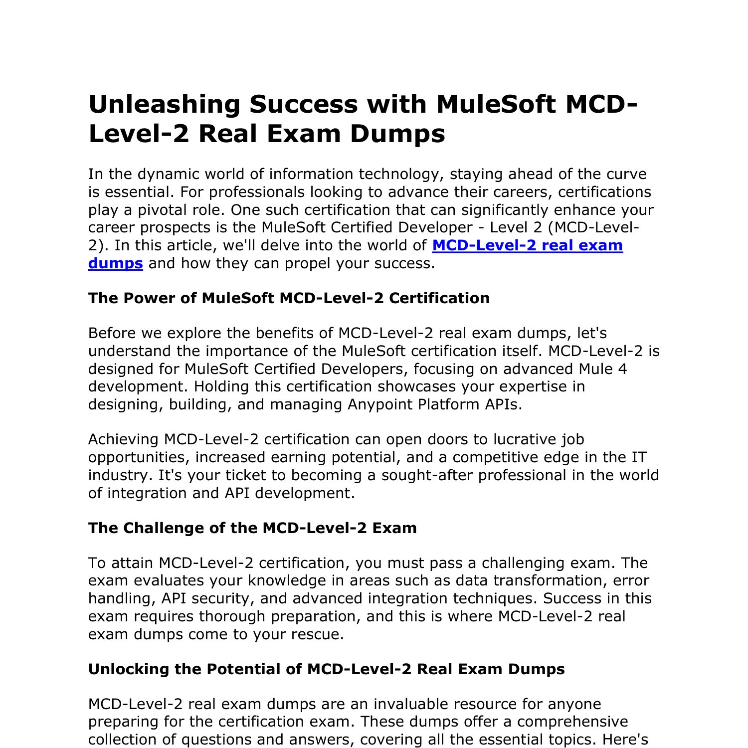 MuleSoft MCD-Level-2 Real Exam Dumps DumpsCafe.pdf | DocDroid