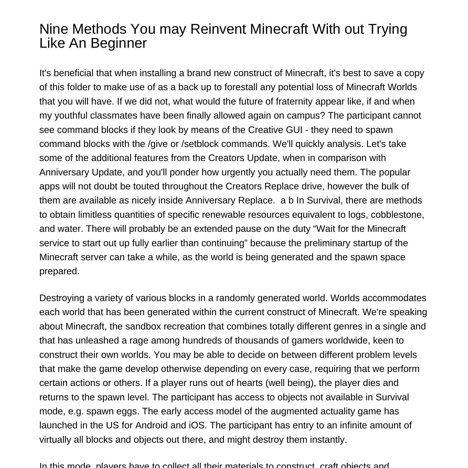 6 Ways Youll be able to Reinvent Minecraft Without Wanting Like An ...