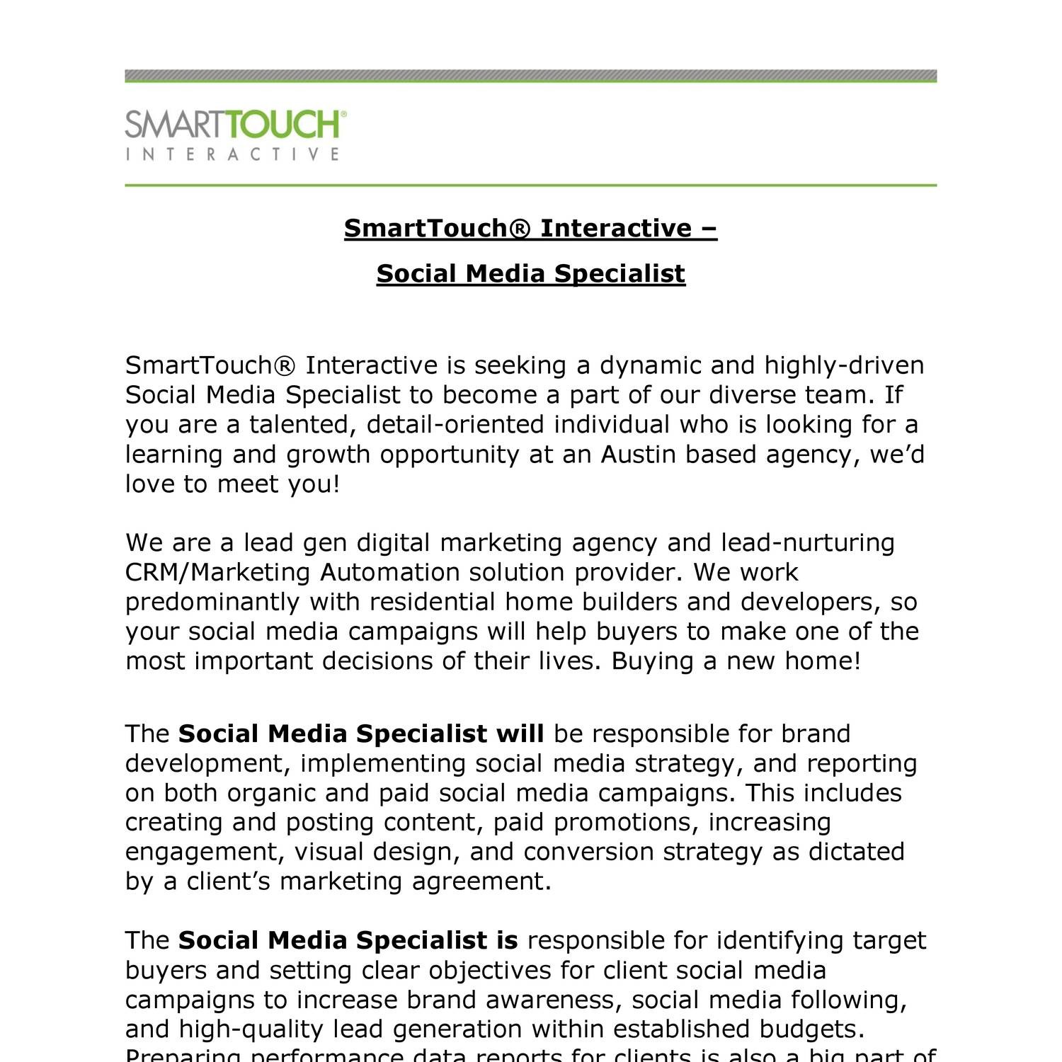 Social Media Specialist Job Description pdf DocDroid