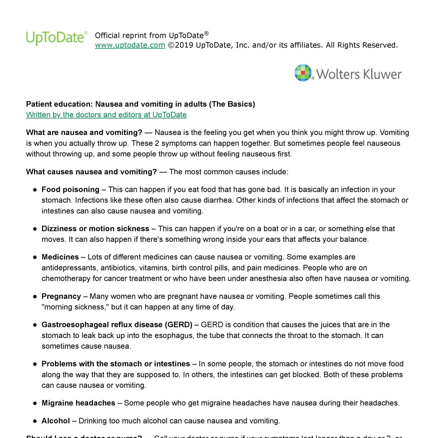 Patient education_ Nausea and vomiting in adults (The Basics ...