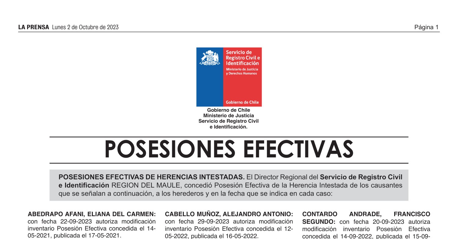POSESIONES EFECTIVAS LUNES 2 DE OCTUBRE DE 2023.pdf | DocDroid