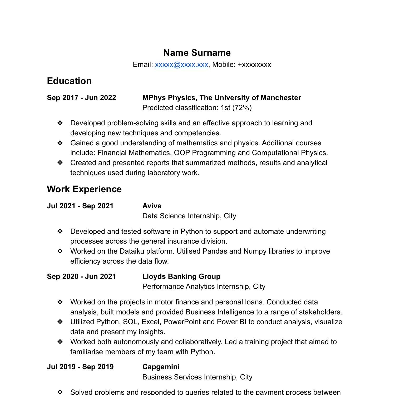 Anonymised CV.pdf | DocDroid