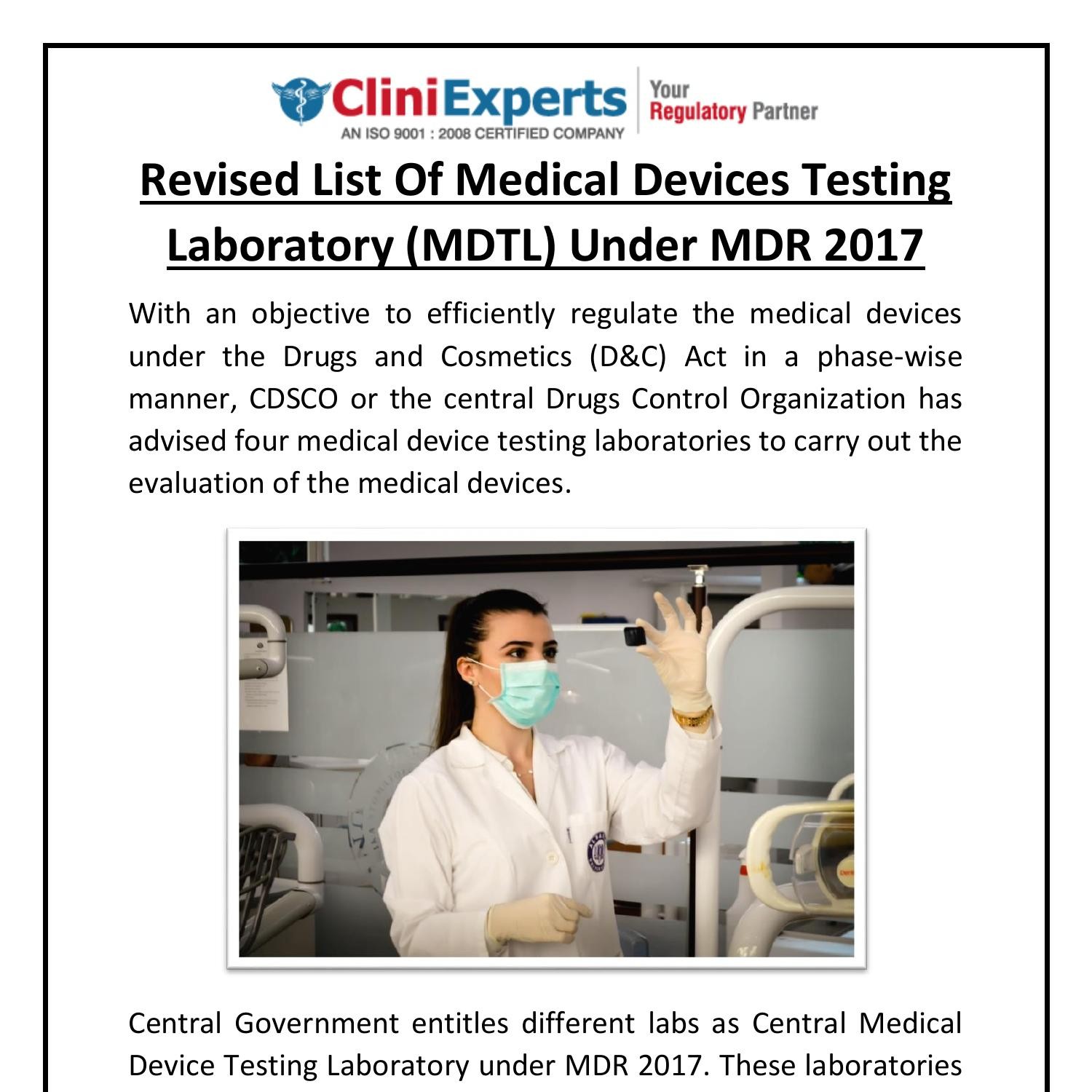 Revised List Of Medical Devices Testing Laboratory (MDTL) Under MDR ...