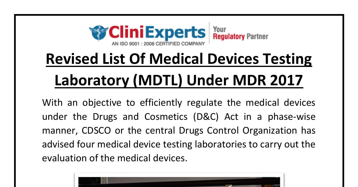 Revised List Of Medical Devices Testing Laboratory (MDTL) Under MDR ...