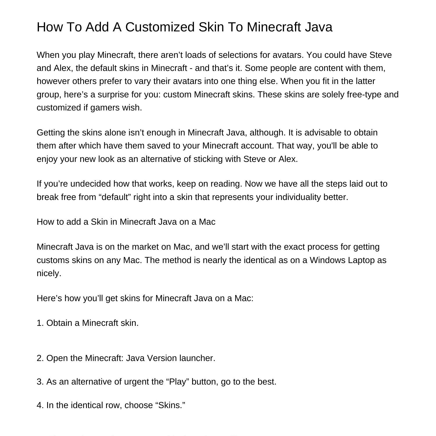 How So As To Add A Customized Pores And Skin To Minecraft Javaosfsm.pdf.pdf | DocDroid