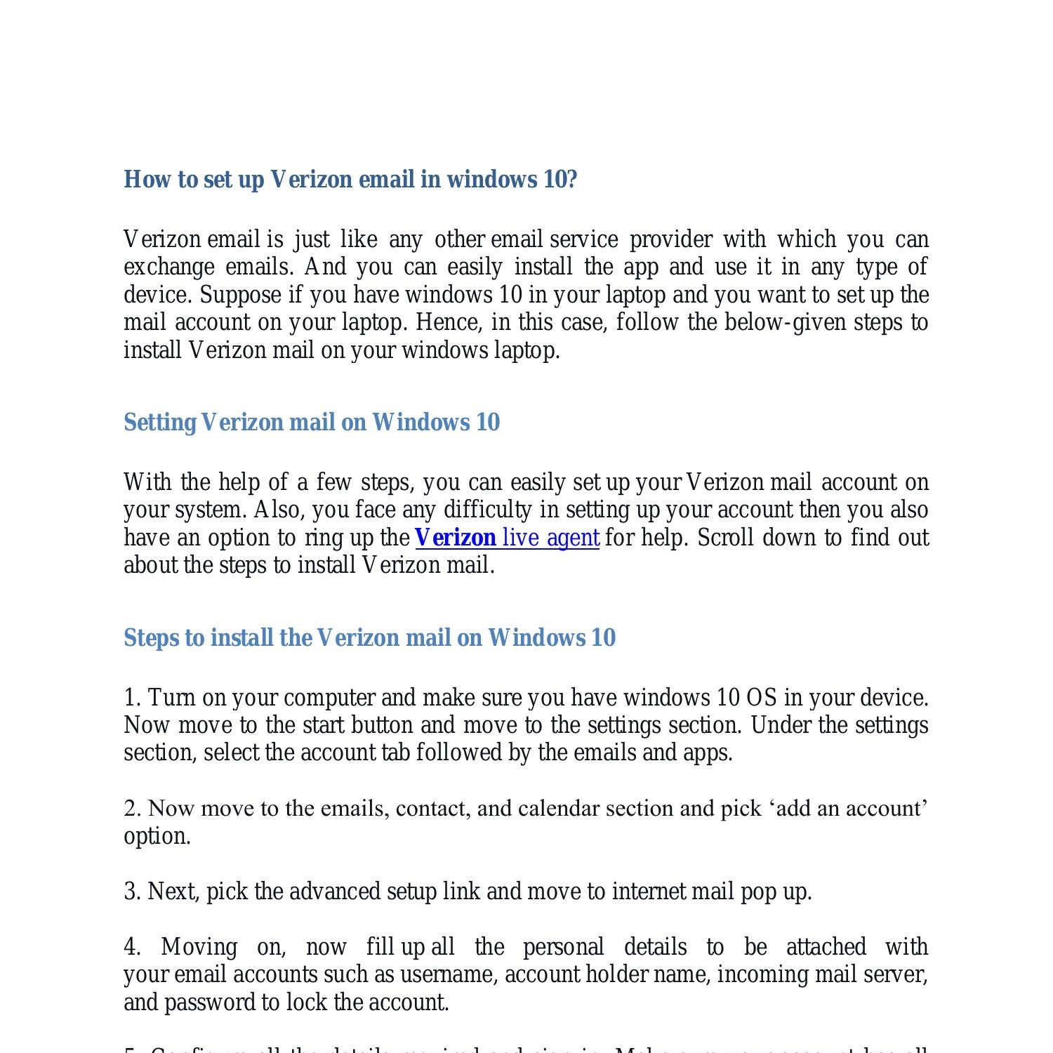 How to set up Verizon email in windows 10.docx | DocDroid