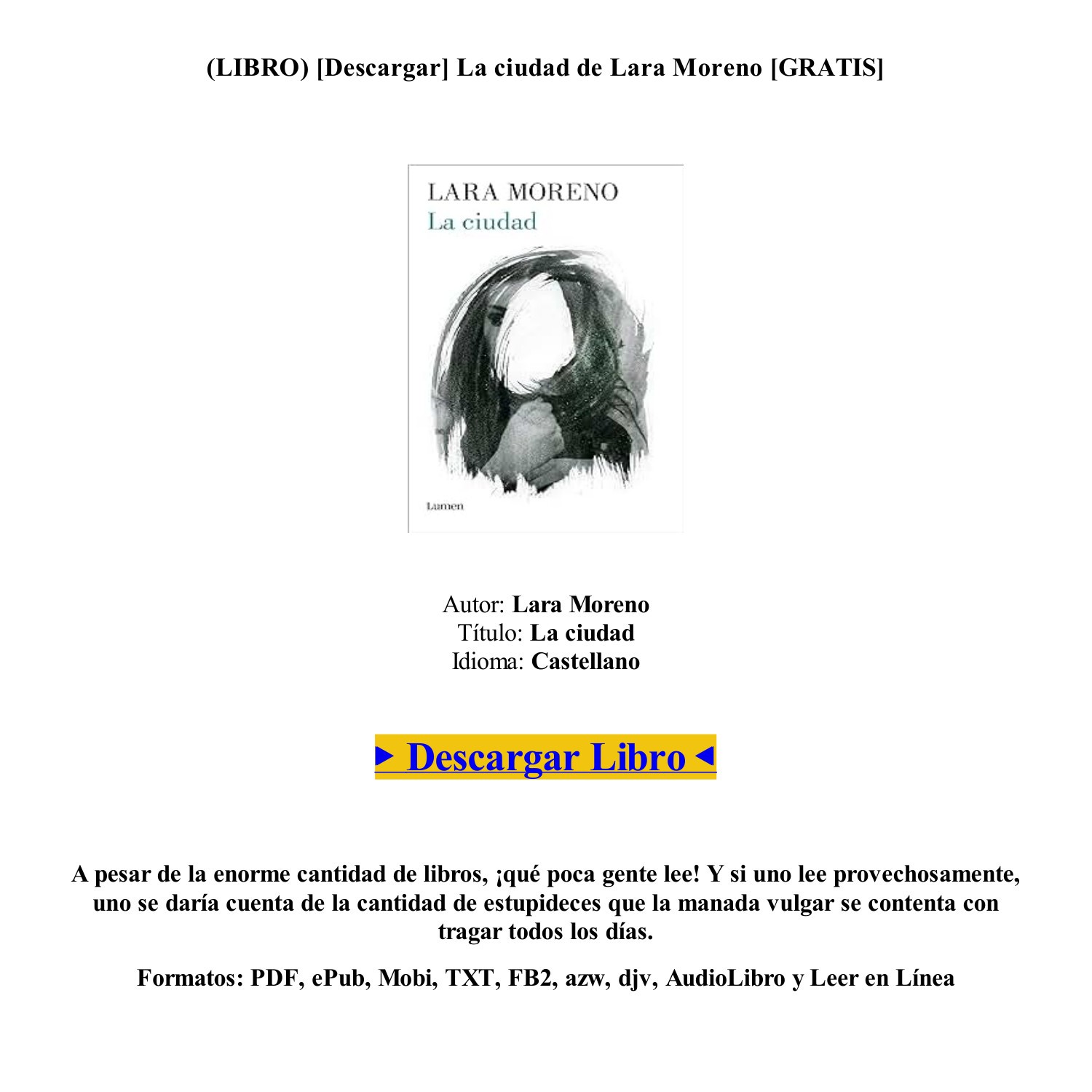 (Libro) Descargar La ciudad de Lara Moreno {pdf}.pdf | DocDroid