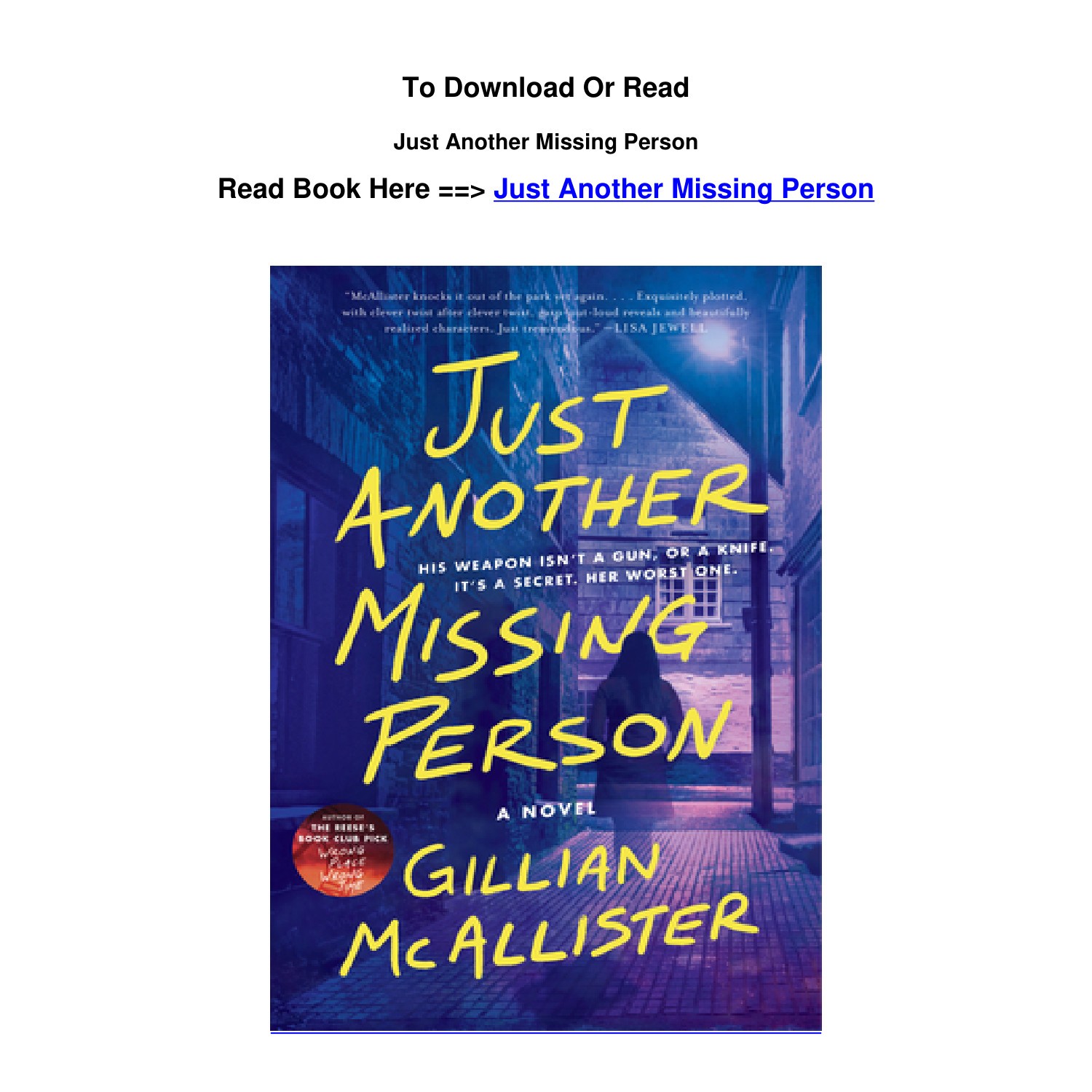 pdf Download Just Another Missing Person BY Gillian McAllister.pdf ...
