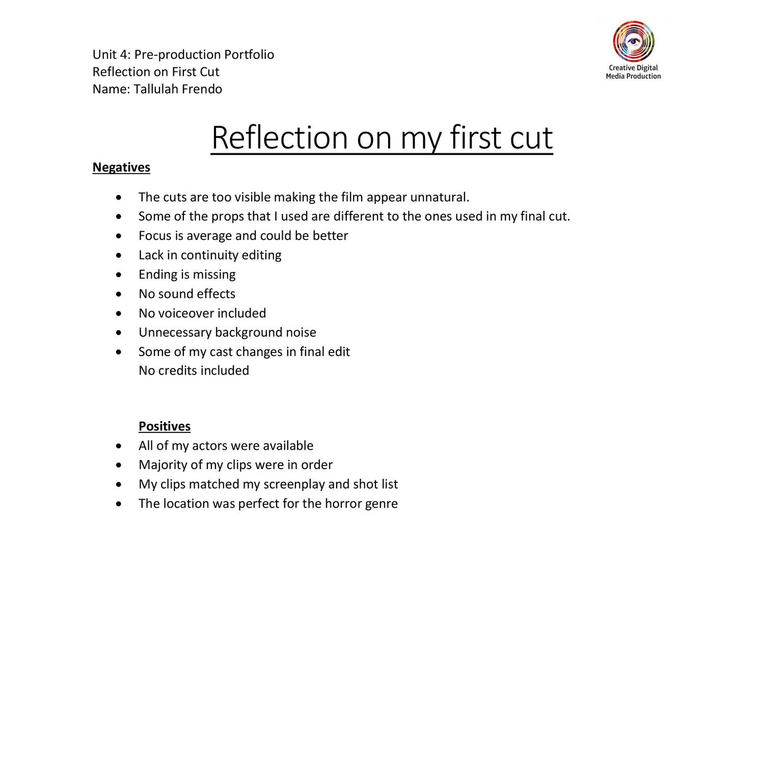 reflection on first cut.docx | DocDroid