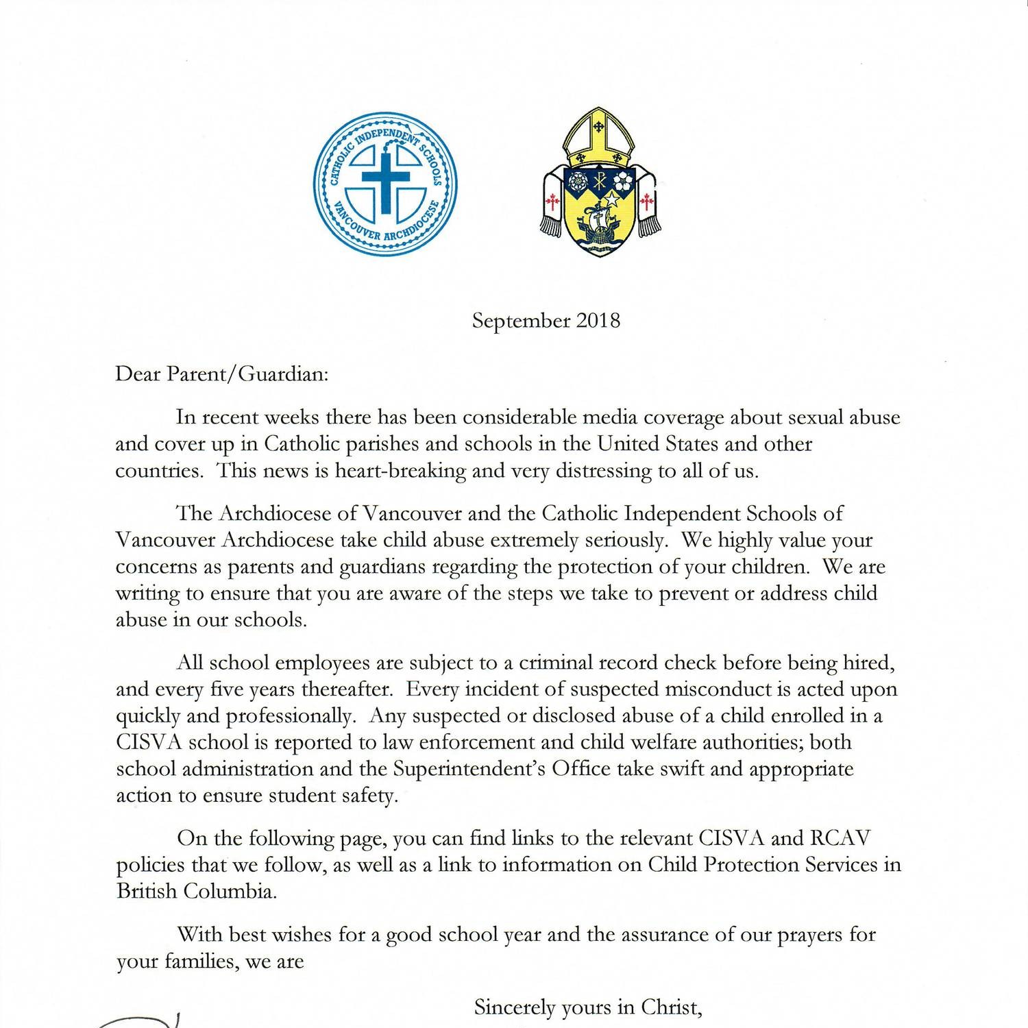 Archbishop And Superintendent Letter To Cisva Parents Pdf Docdroid
