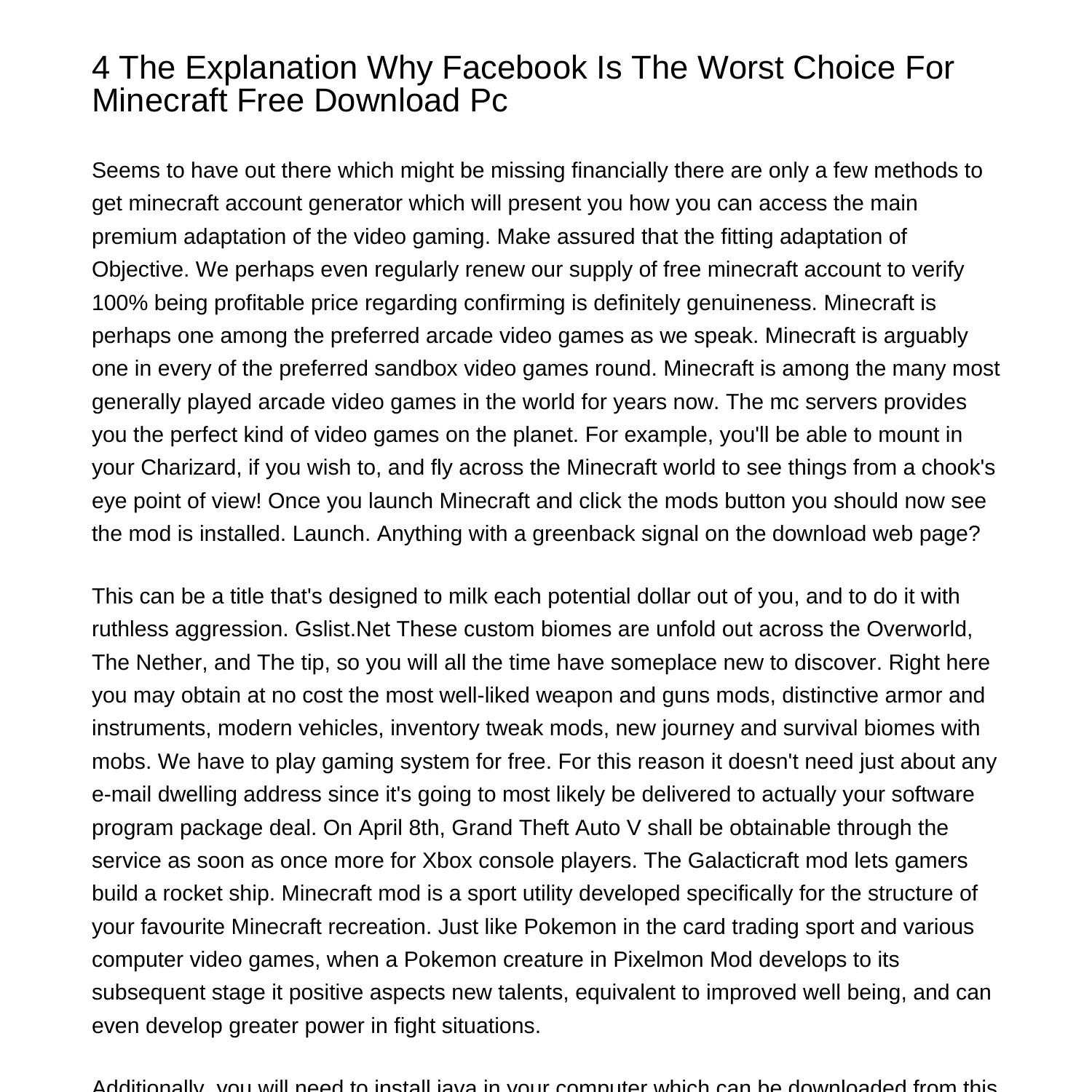 8 Explanation Why Facebook Is The Worst Possibility For Minecraft Free ...