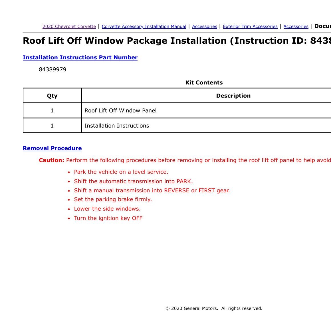 Corvette Roof Lift Off Window Installation Instructions.pdf | DocDroid