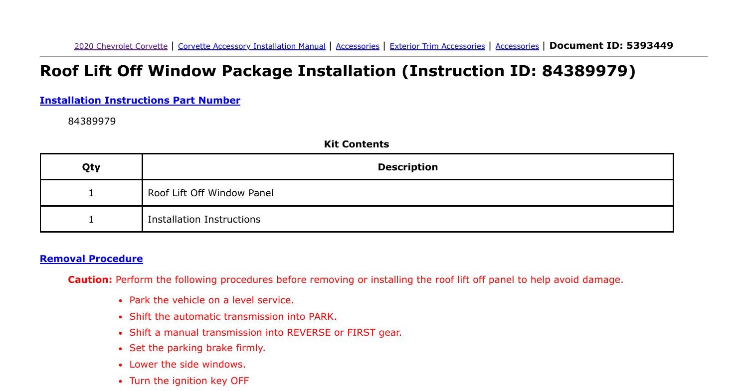 Corvette Roof Lift Off Window Installation Instructions.pdf | DocDroid