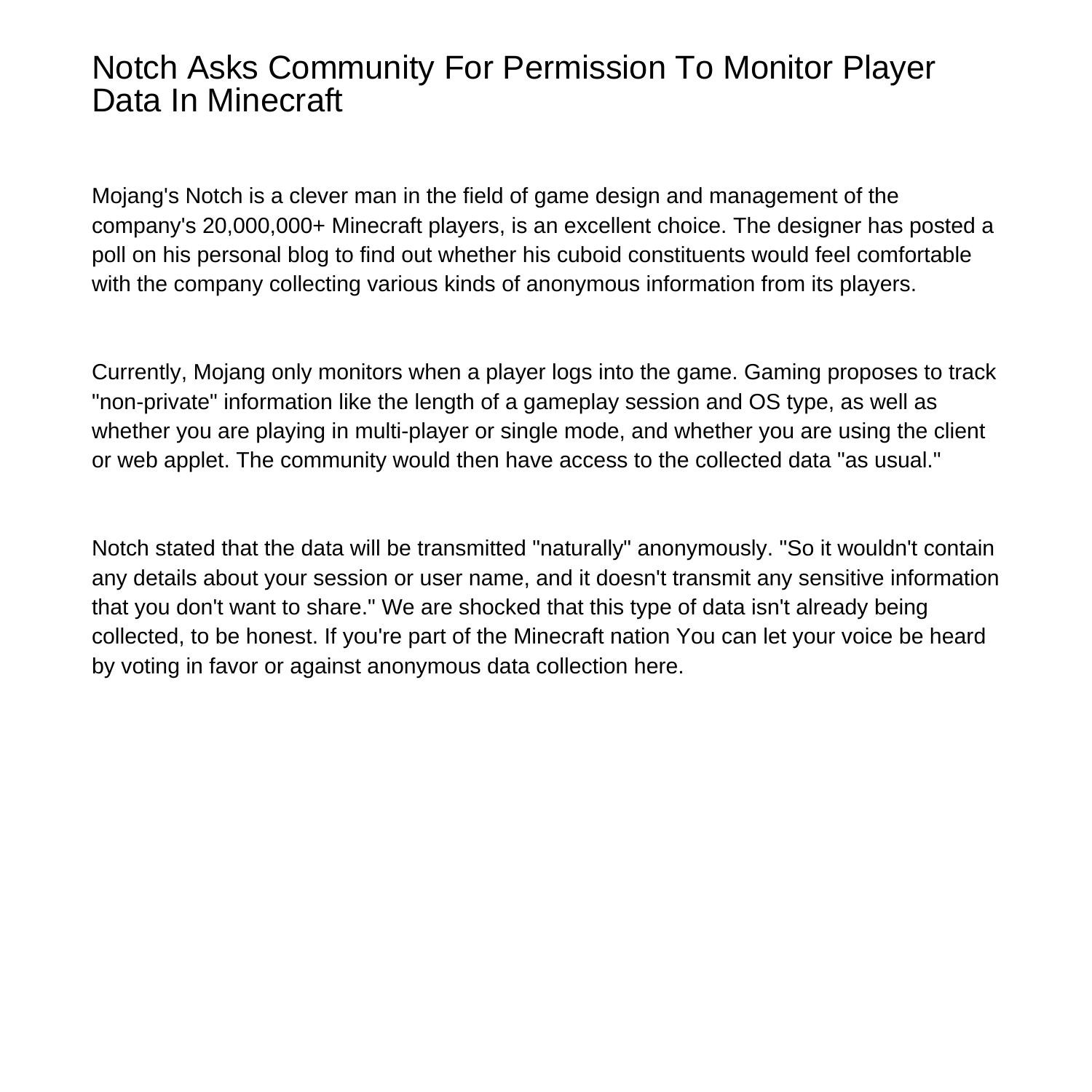Notch Asks Community For Permission To Track Player Data In ...