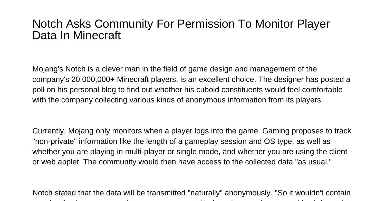 Notch Asks Community For Permission To Track Player Data In ...