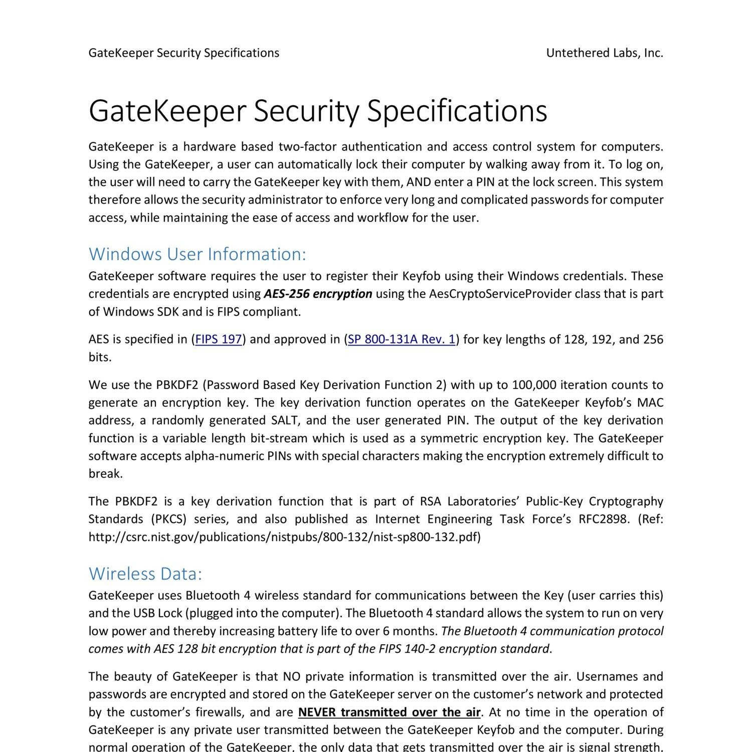 GateKeeper Security Specifications - General.pdf | DocDroid